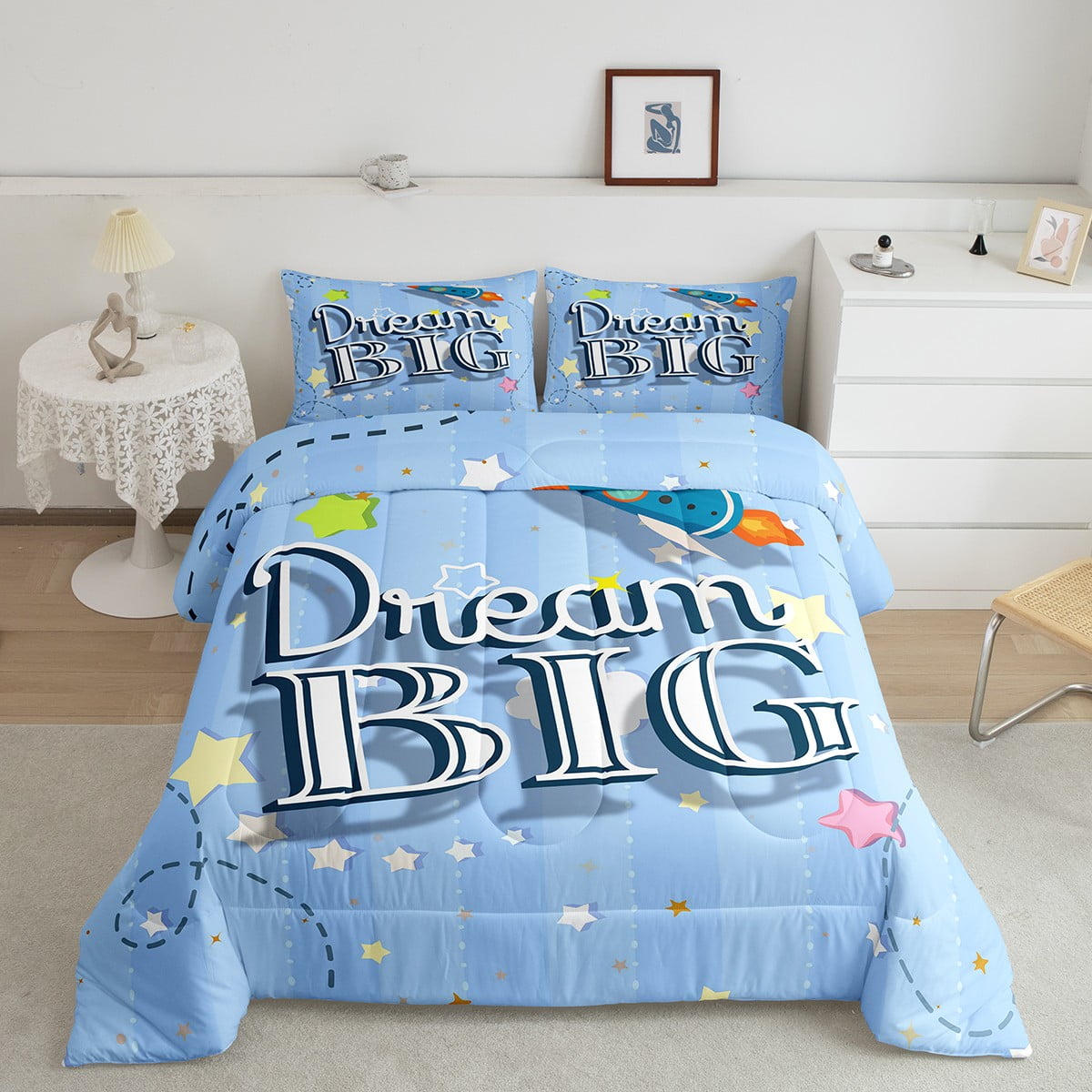 Outer Space King Bedding Set Cute Cartoon Space Rocket Comforter Set ...