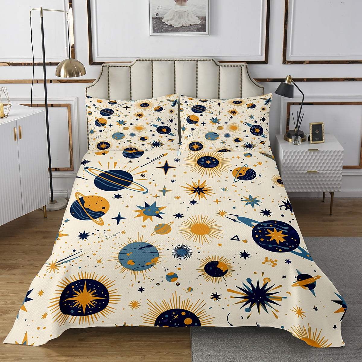 Outer Space King Quilt Set Galaxy Glitter Coverlet Set Stars Universe ...
