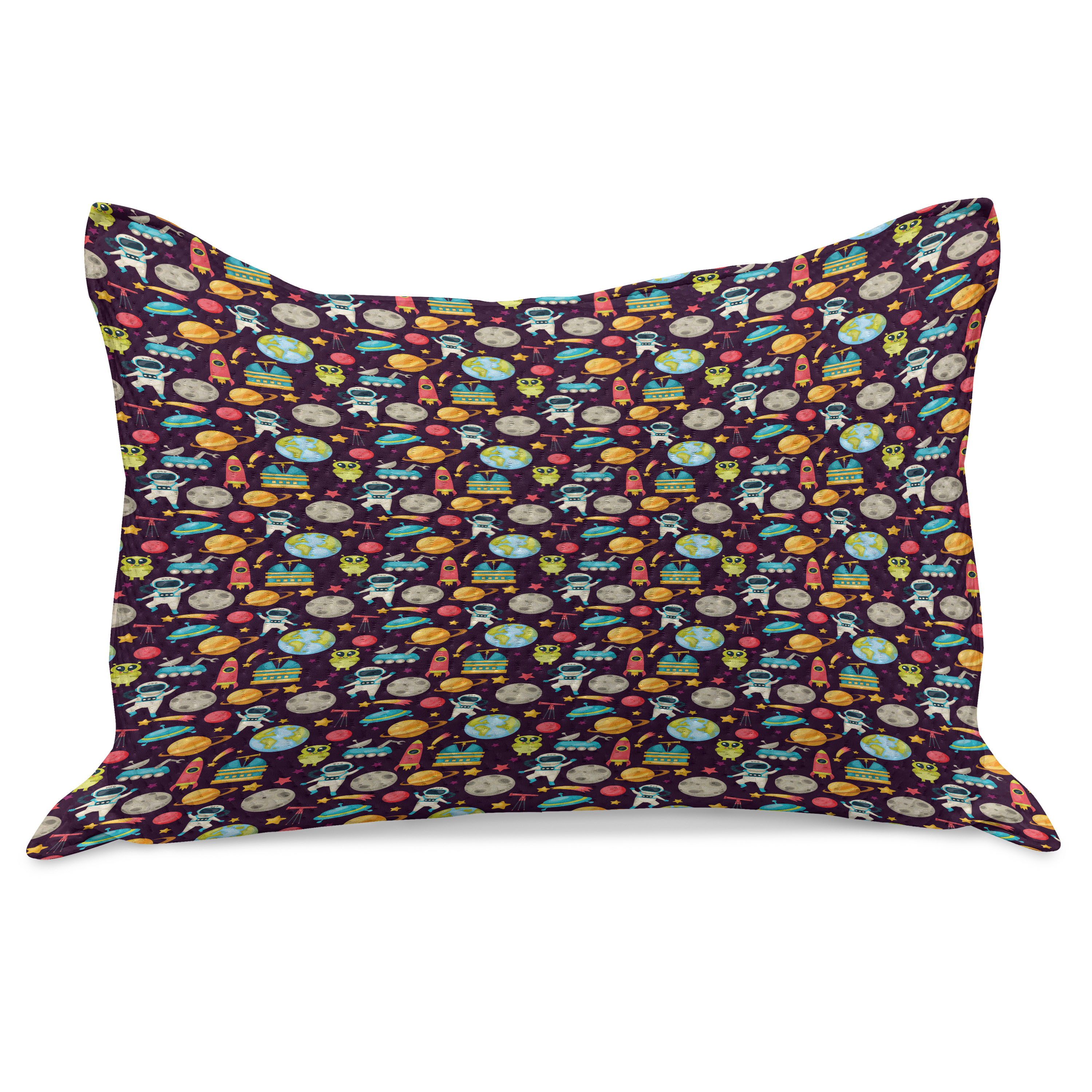 Outer Space Knitted Quilt Pillowcover, Galaxy Party Pattern Ufo Aliens ...