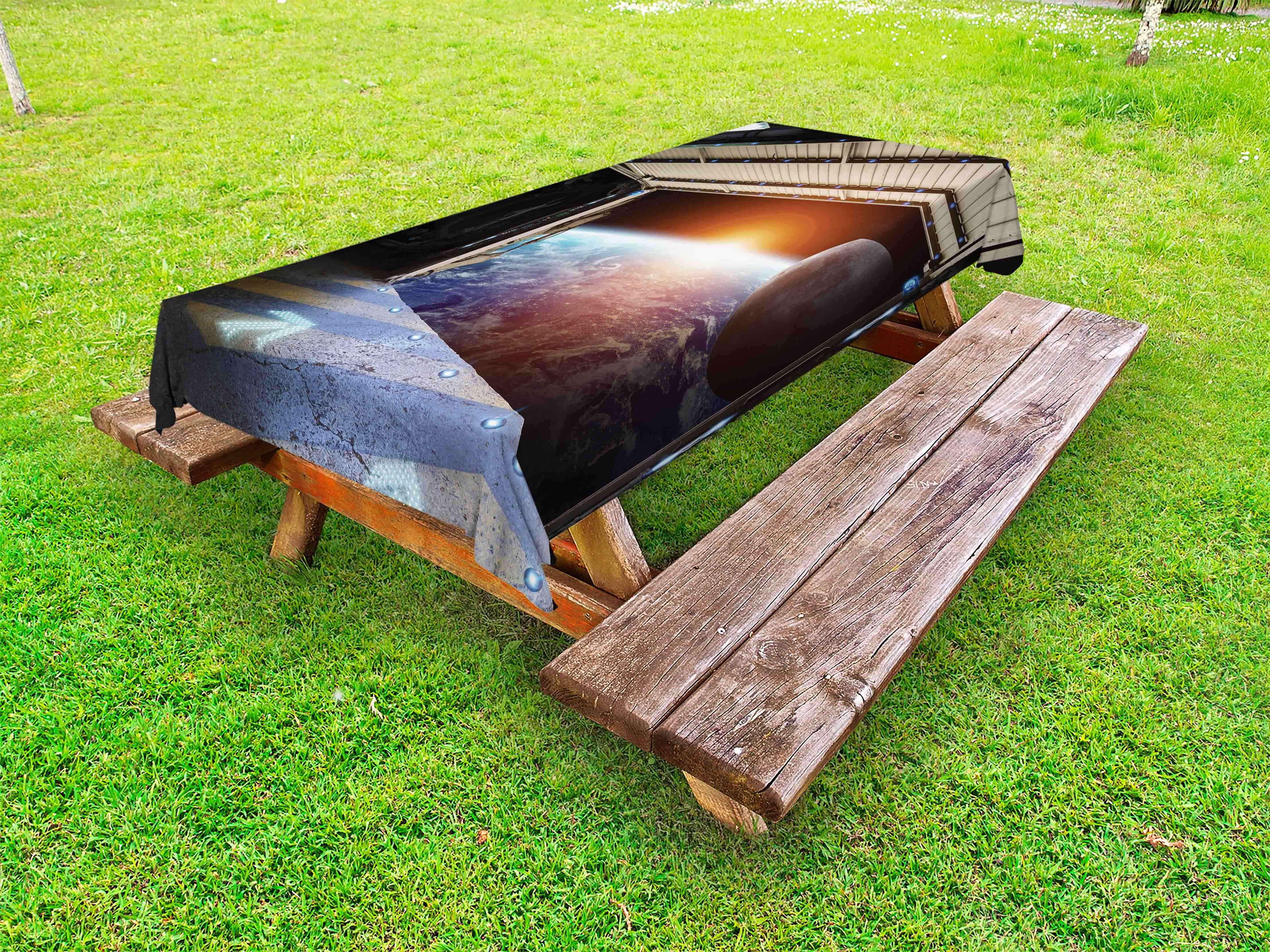 Outer Space Outdoor Tablecloth, Earth Scene from a Space Plane Runway ...