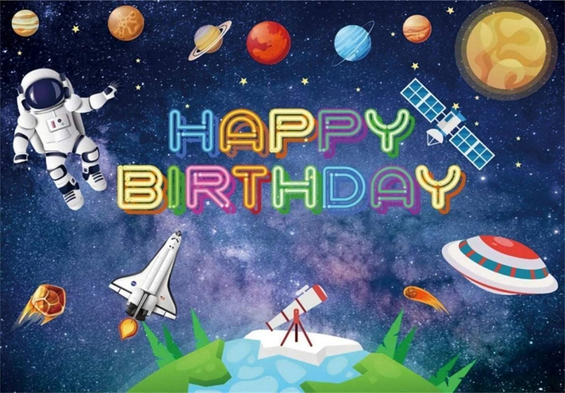Outer Space Party Astronaut Custom Birthday Backdrop Spaceship ration ...