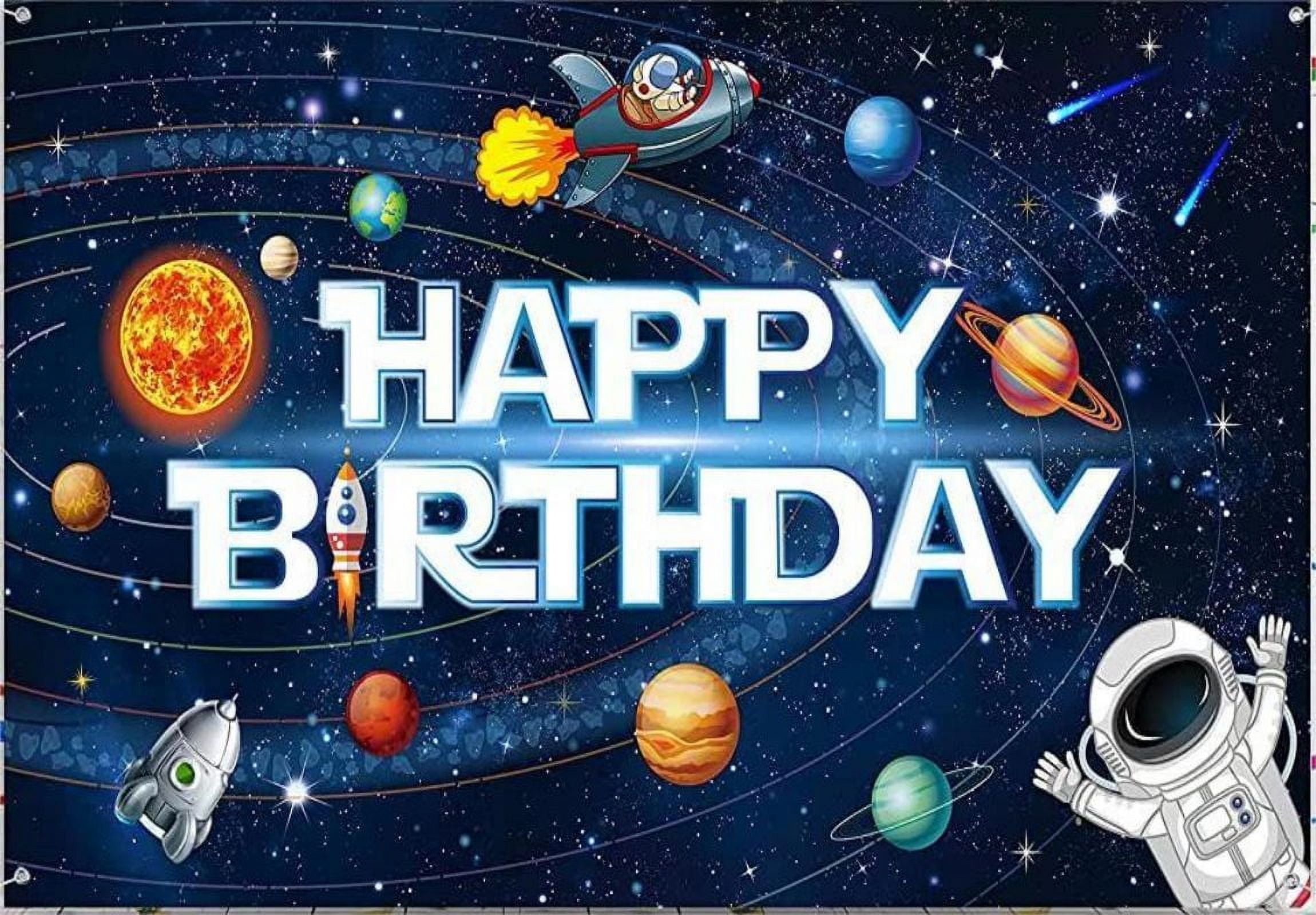 Outer Space Party Astronaut Custom Birthday Backdrop Spaceship ration ...