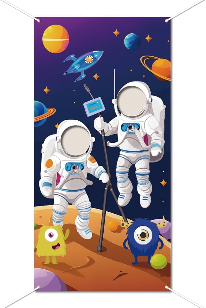Outer Space Photo Door Banner Backdrop Decor Astronaut Large Fabric ...