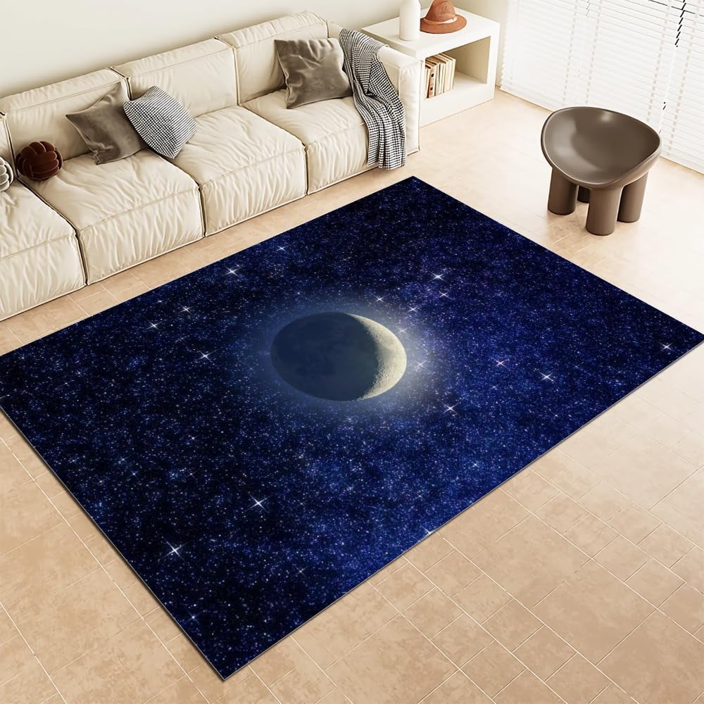 Outer Space Planet Area Rug Blue Cosmic Galaxy Rugs Modern Bedroom ...