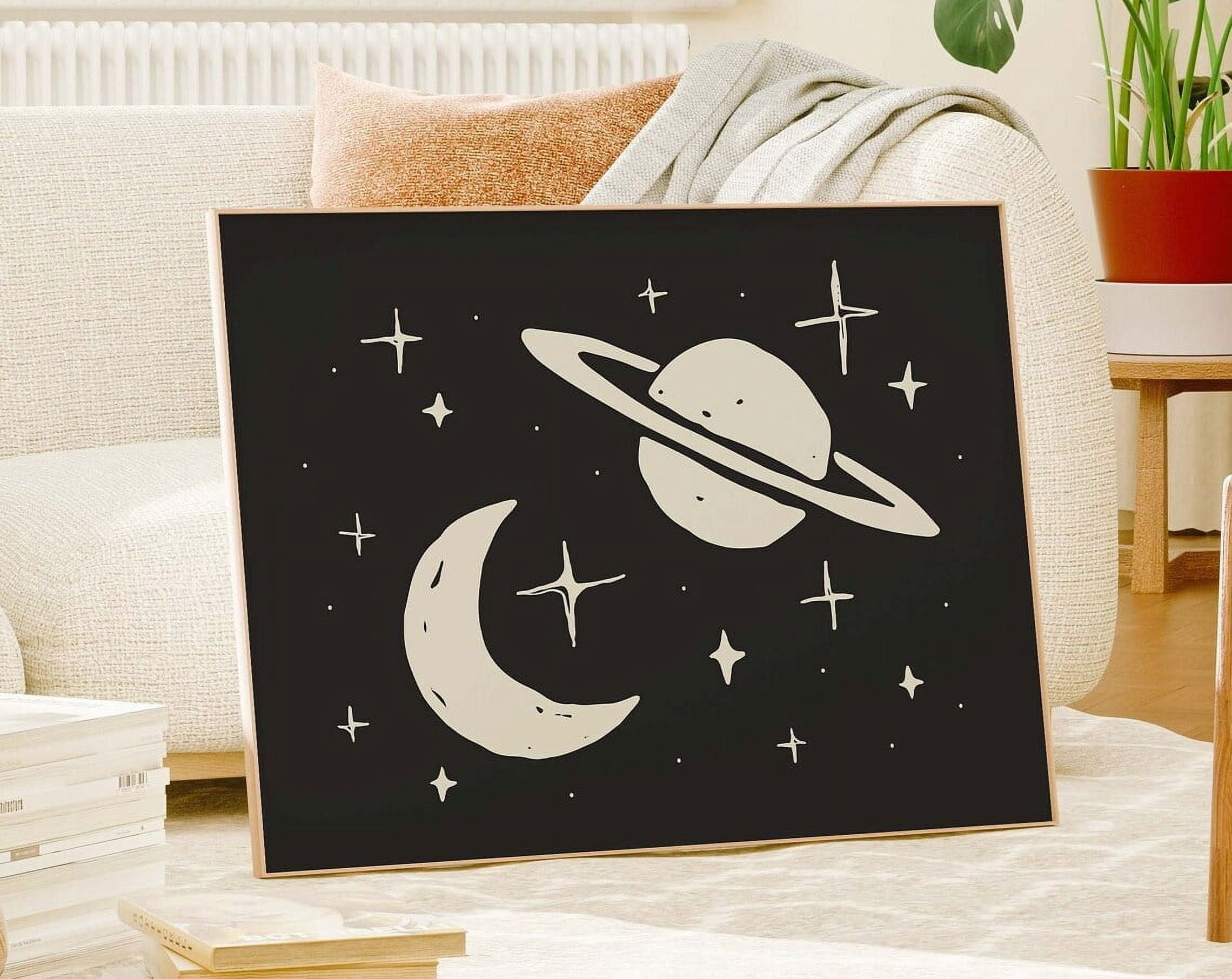 Outer Space Print, Art, Cute Stars And Planets Art Print, Black Wall ...