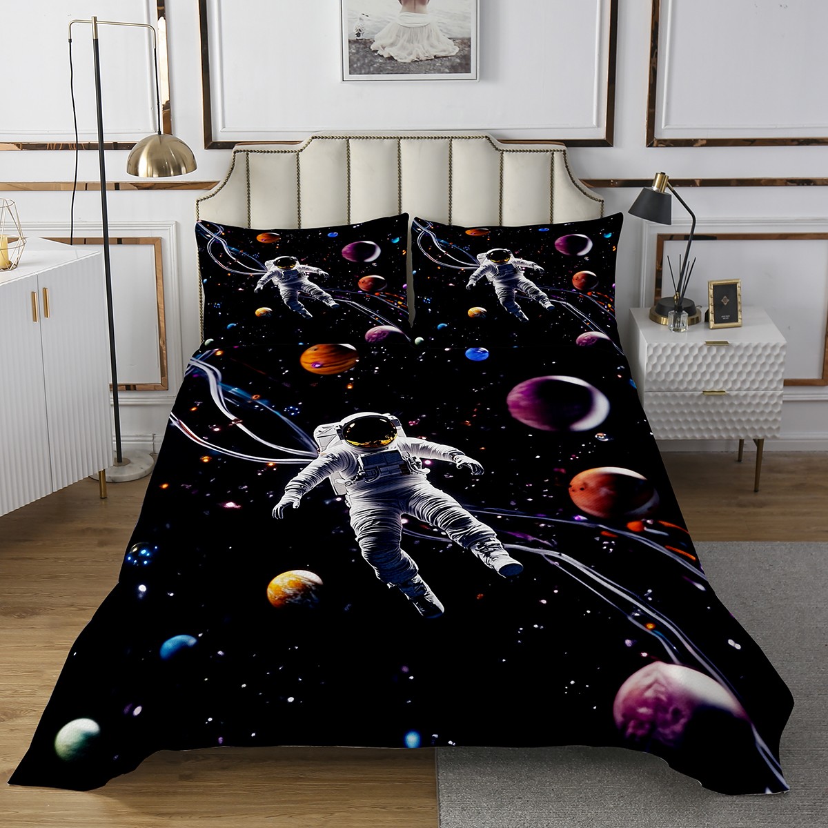 Outer Space Quilt Set Astronaut Pattern Queen Bedspread Set,Planet ...