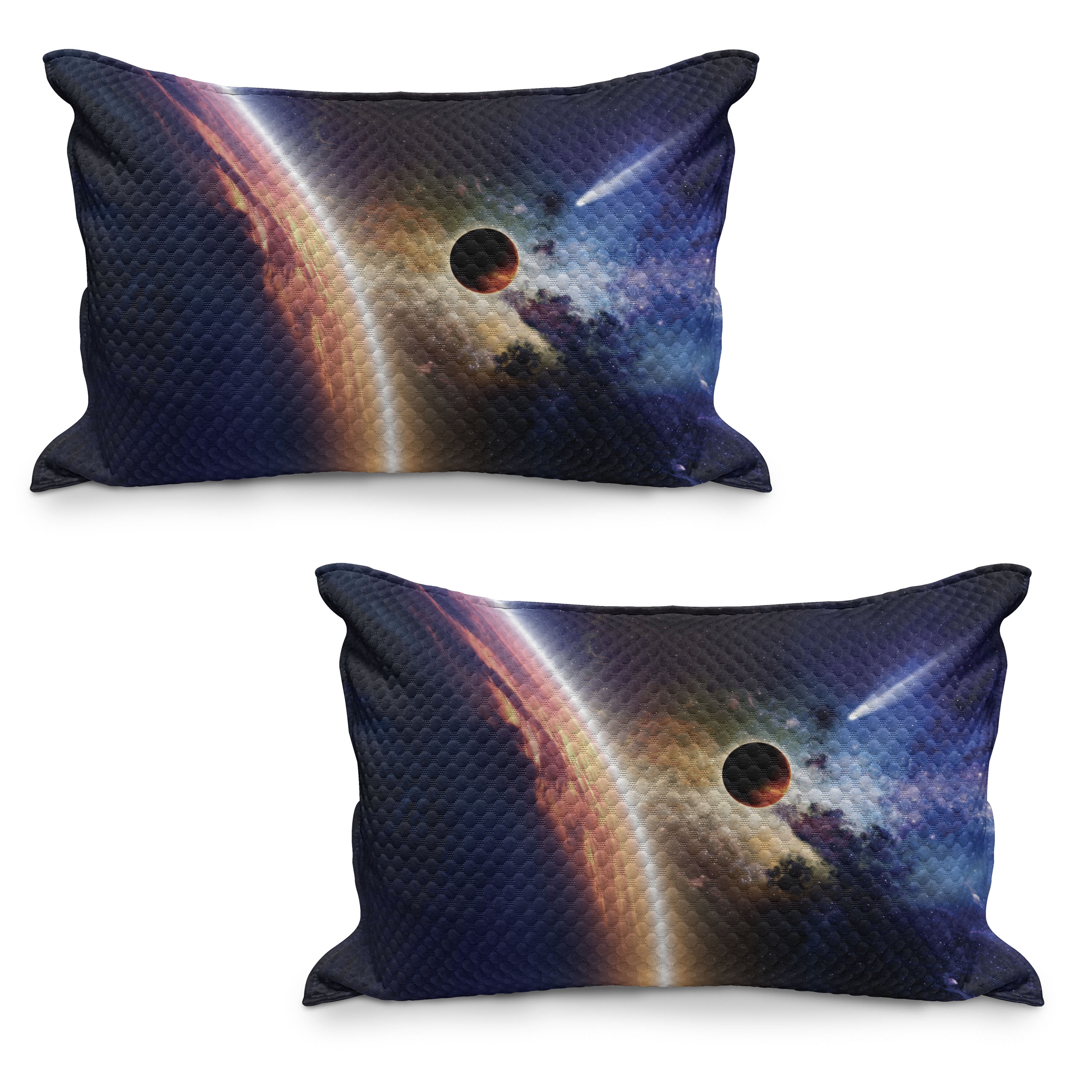 Outer Space Quilted Pillowcover Set of 2, Comet Approaches Vibrant ...