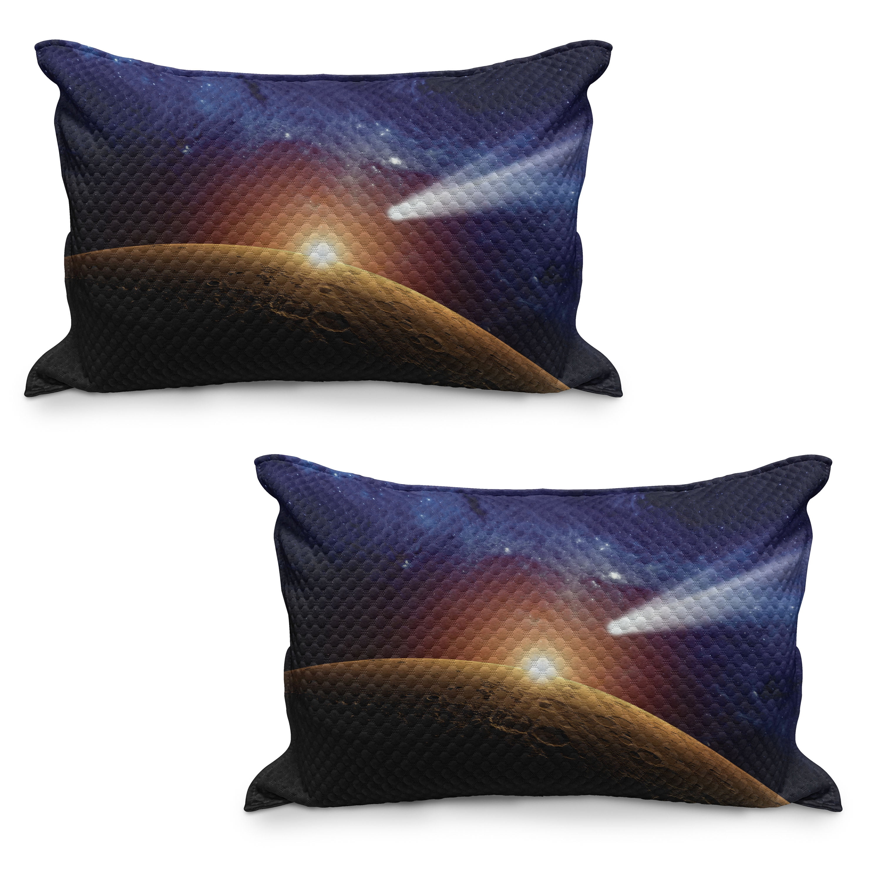 Outer Space Quilted Pillowcover Set of 2, Comet Tail Approaching Planet ...