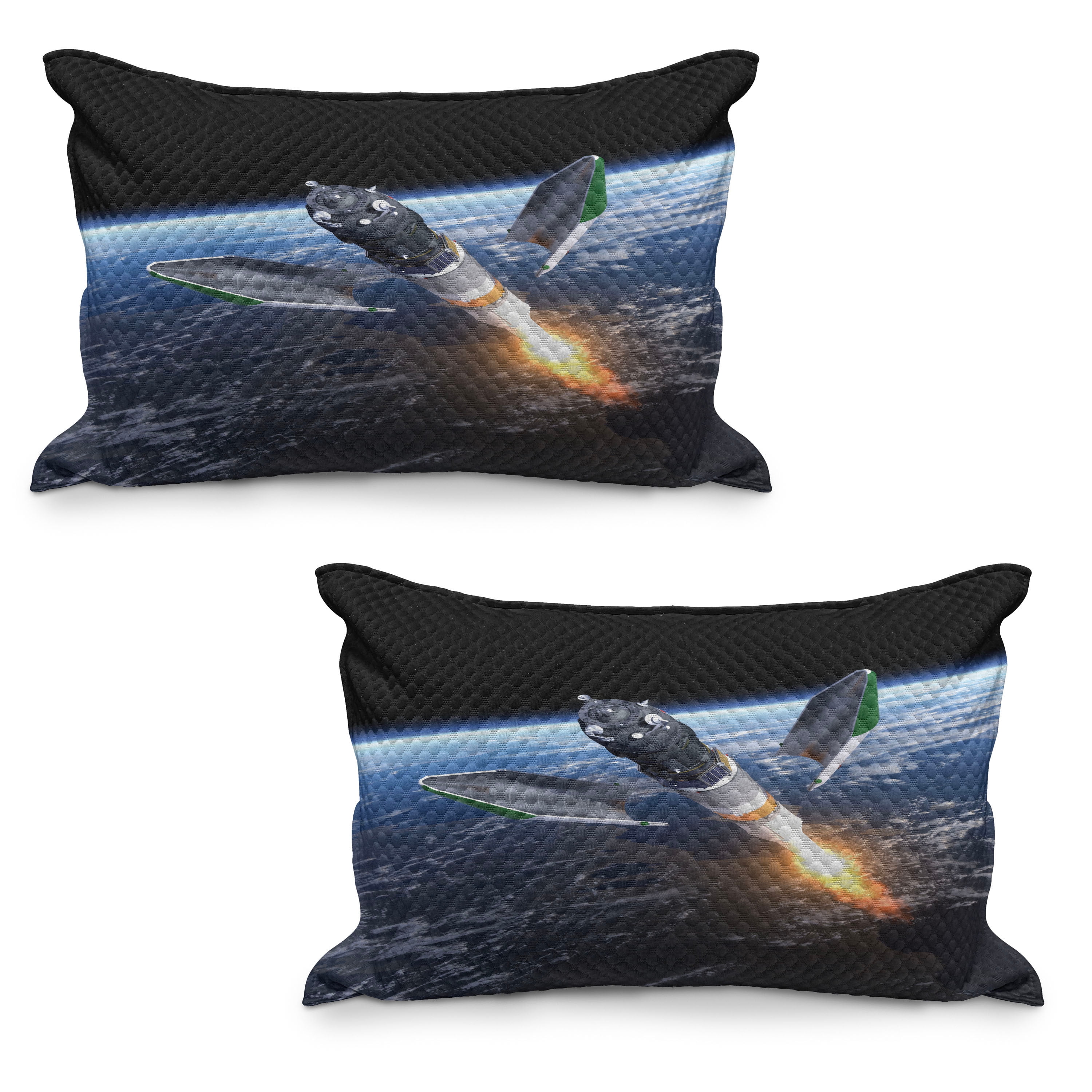 Outer Space Quilted Pillowcover Set of 2, Launch of Cargo Spacecraft in ...