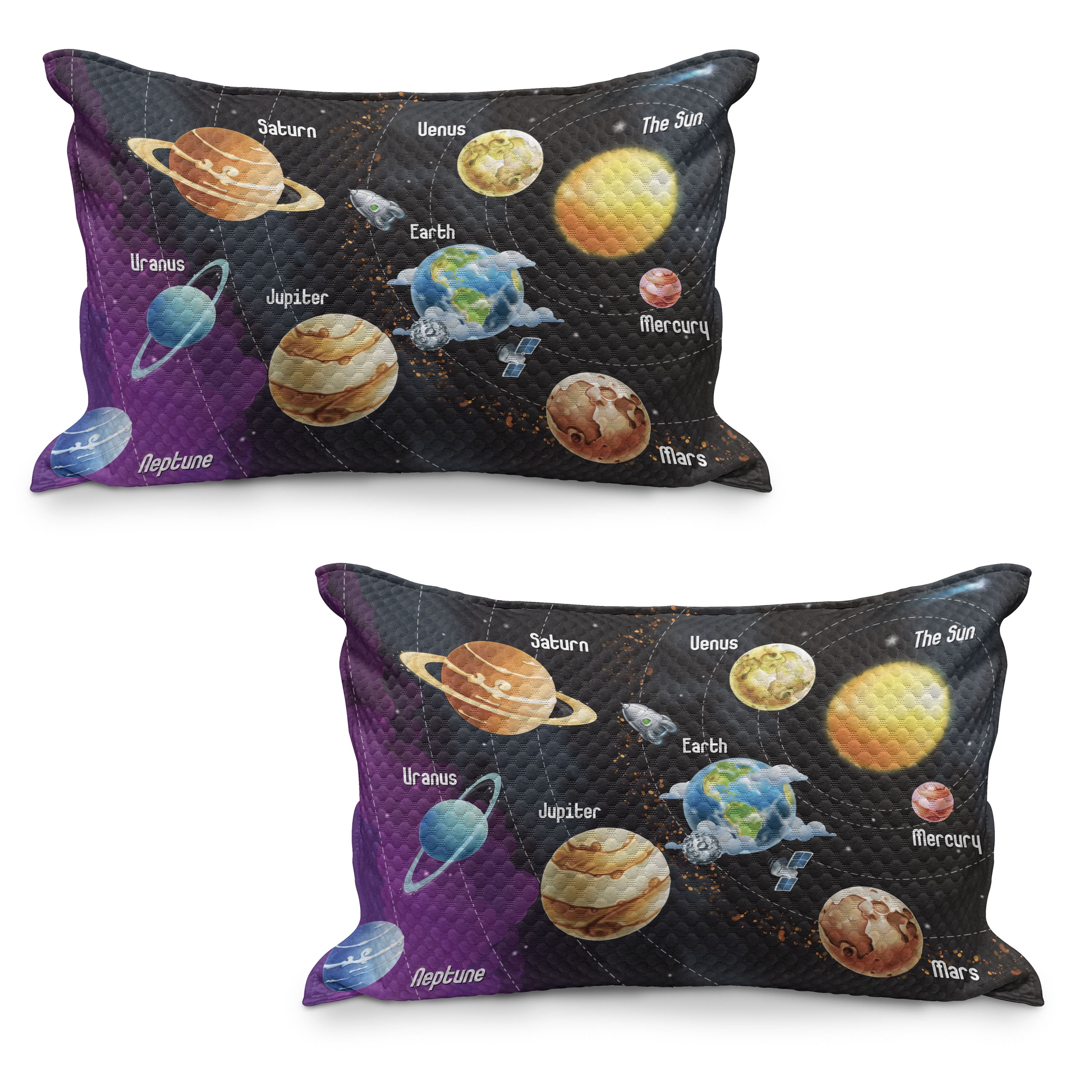 Outer Space Quilted Pillowcover Set of 2, Solar System of Planets Milky ...