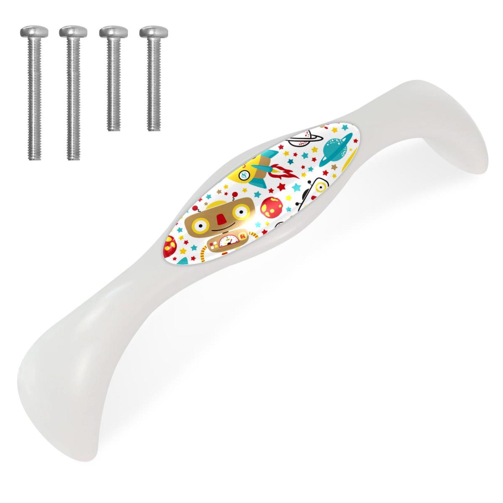 Outer Space Robot Knob 4 Pack Arched Drawer Pulls Crystal Glass White ...