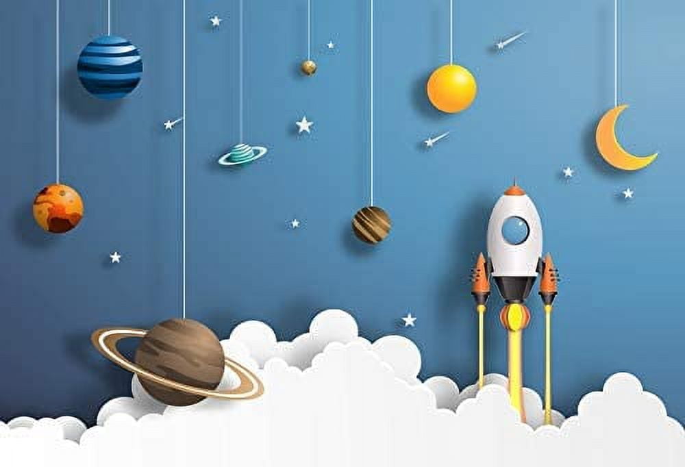 Outer Space Rocket Astronaut Backdrop for Baby Boy Kids Universe Planet ...