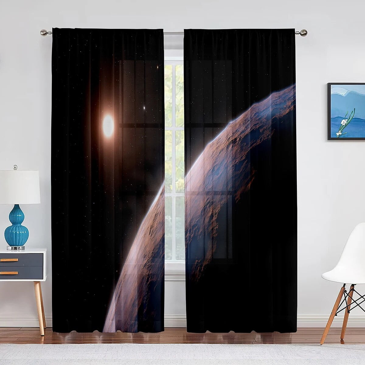 Outer Space Sheer Voile Curtain Saturn Montage Window Tulle Curtains ...