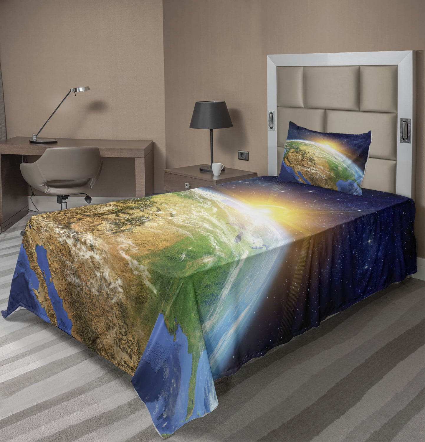 Ambesonne Colorful Fitted & Top Sheet Set with Sham, View of Sunrise ...