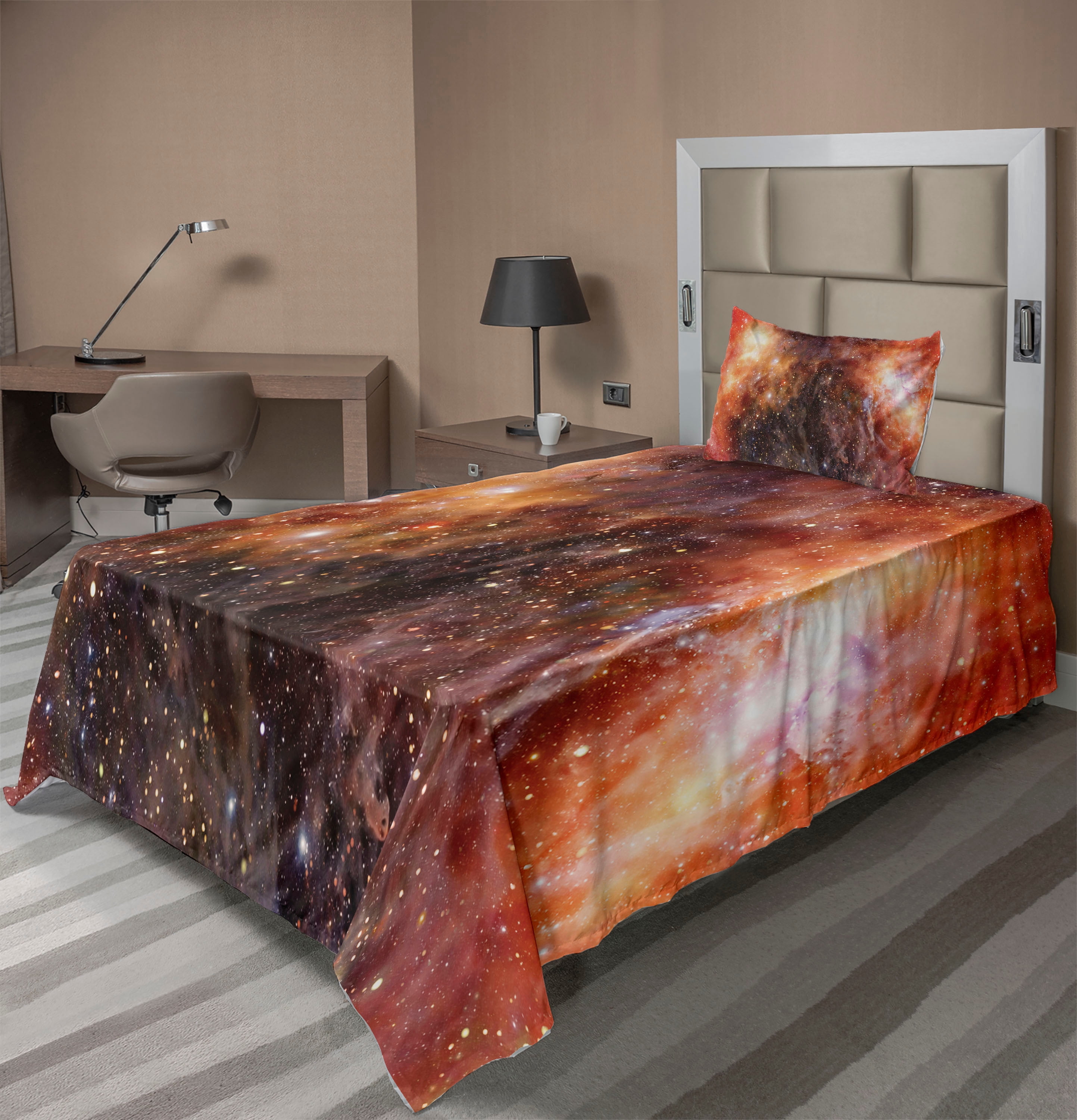 Ambesonne Nebula Fitted & Top Sheet Set with Sham, Gas Cloud in Deep ...