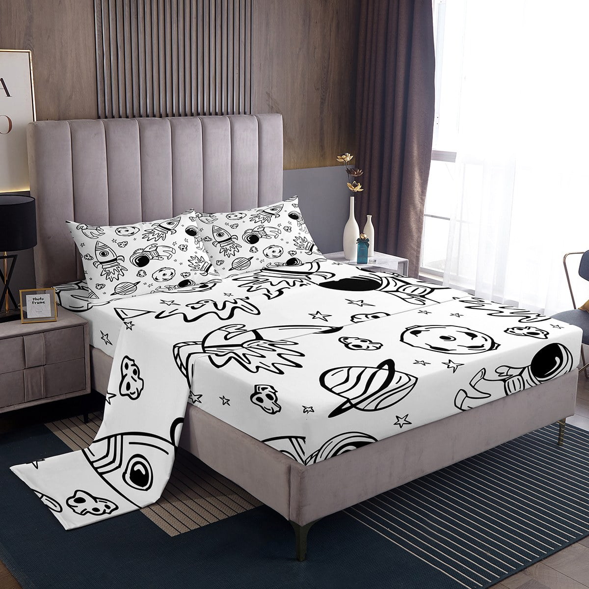 Outer Space Sheet Set Queen Size Galaxy Rocket Astronaut Printed Sheets ...