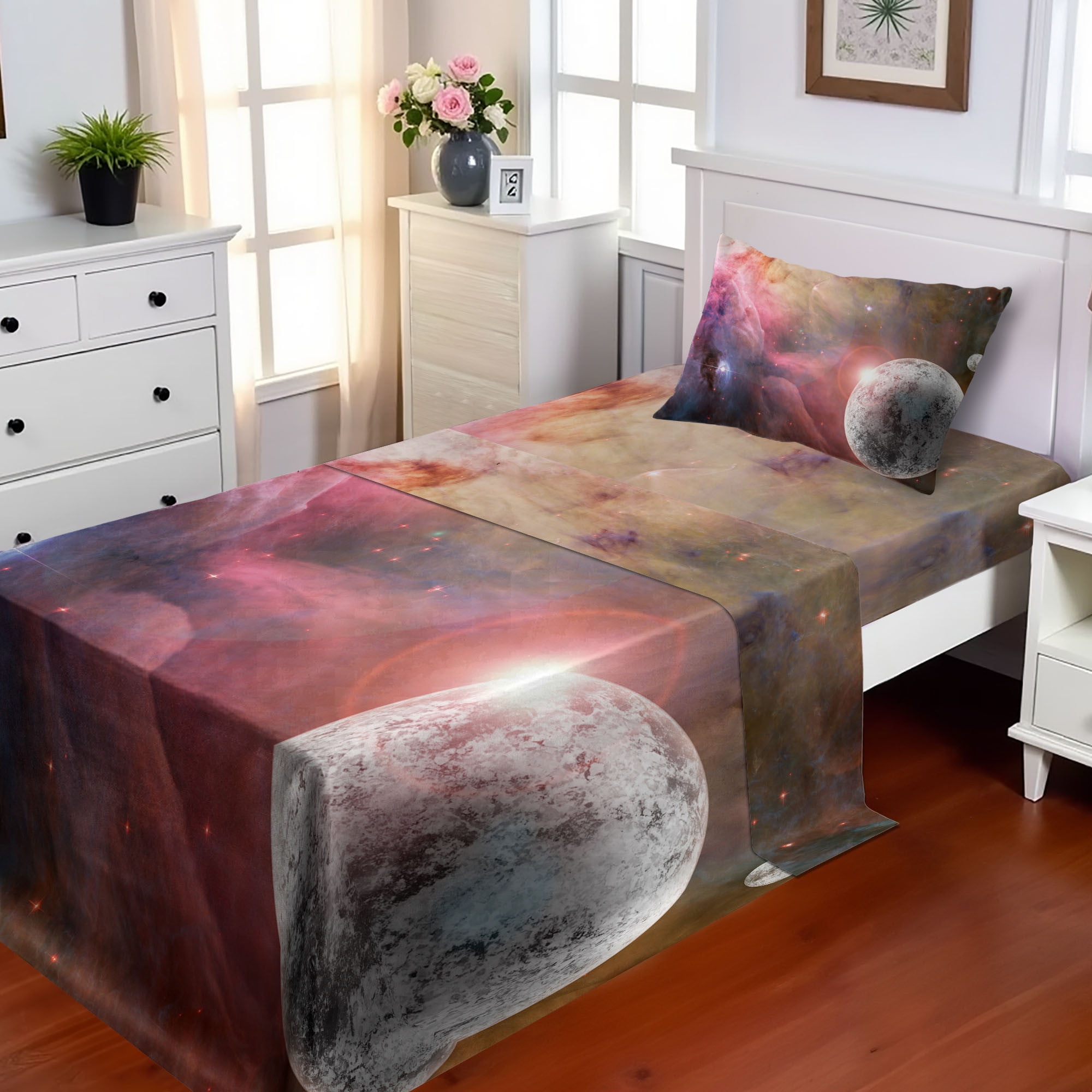 Outer Space Sheet Set, Unknown Frozen Planet in a Star Field with ...