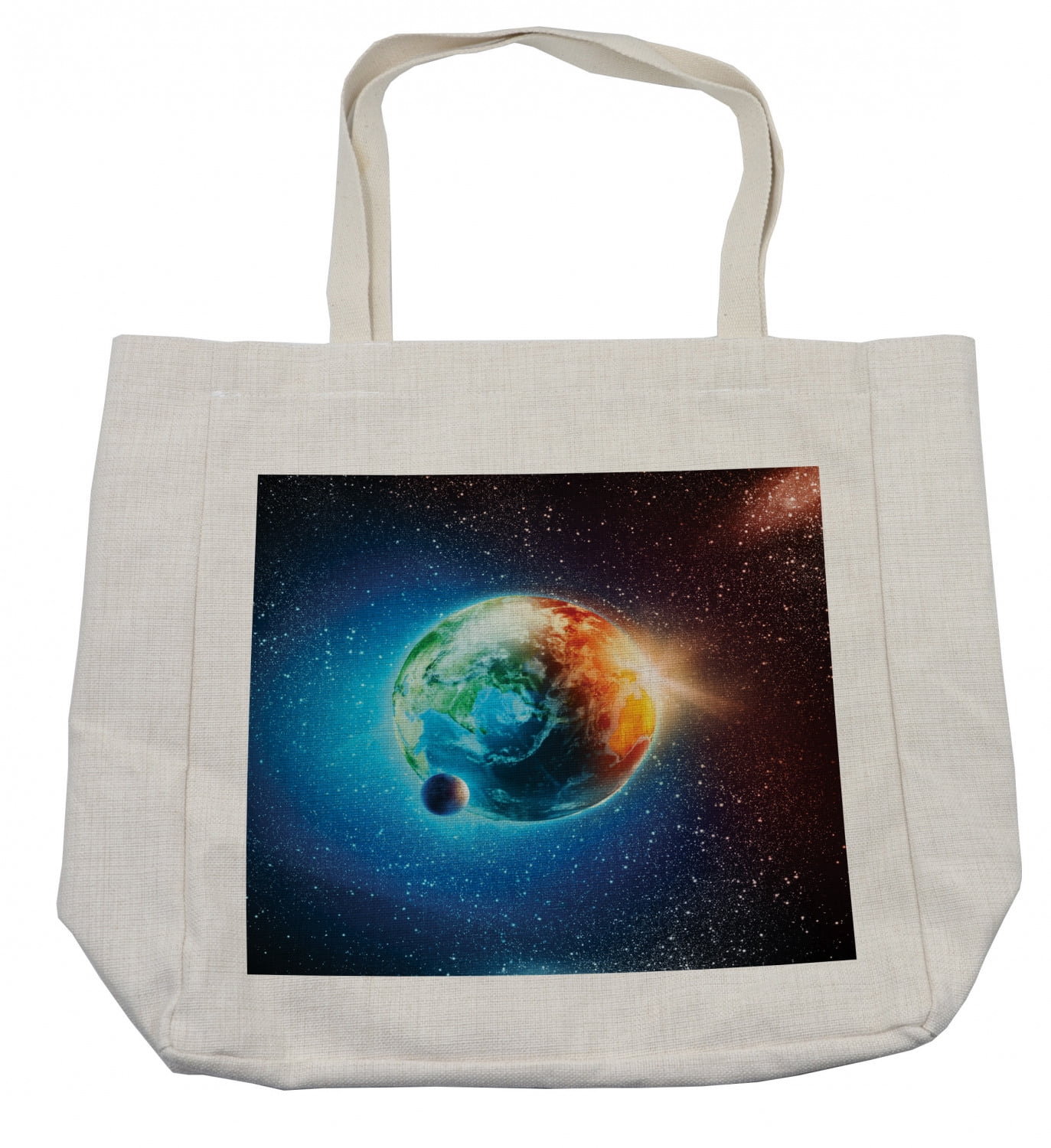 Outer Space Shopping Bag, Planet Earth in Sun Rays Elements Astronomy ...
