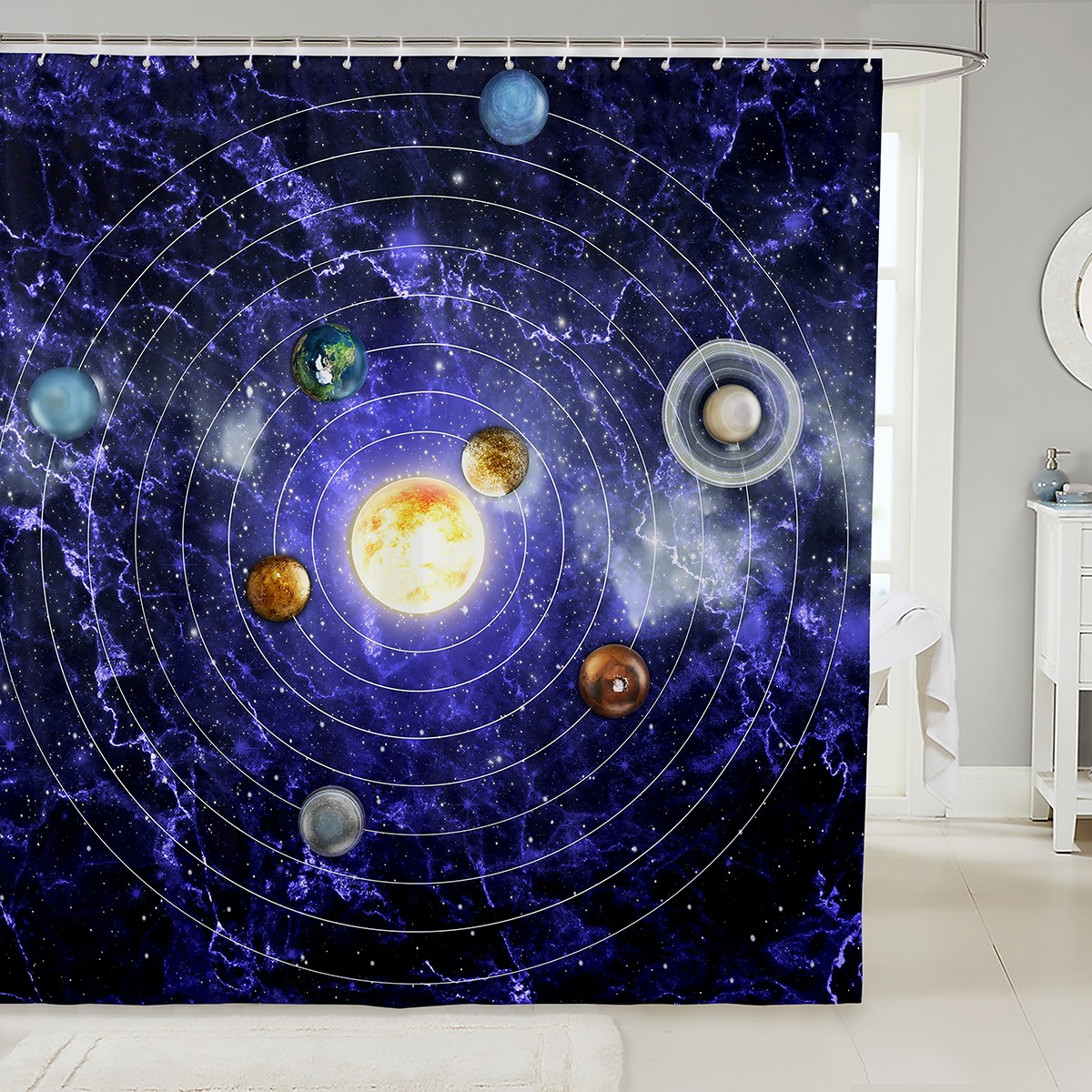 Outer Space Shower Curtain Universe Themed Bath Curtain Teens Solar ...