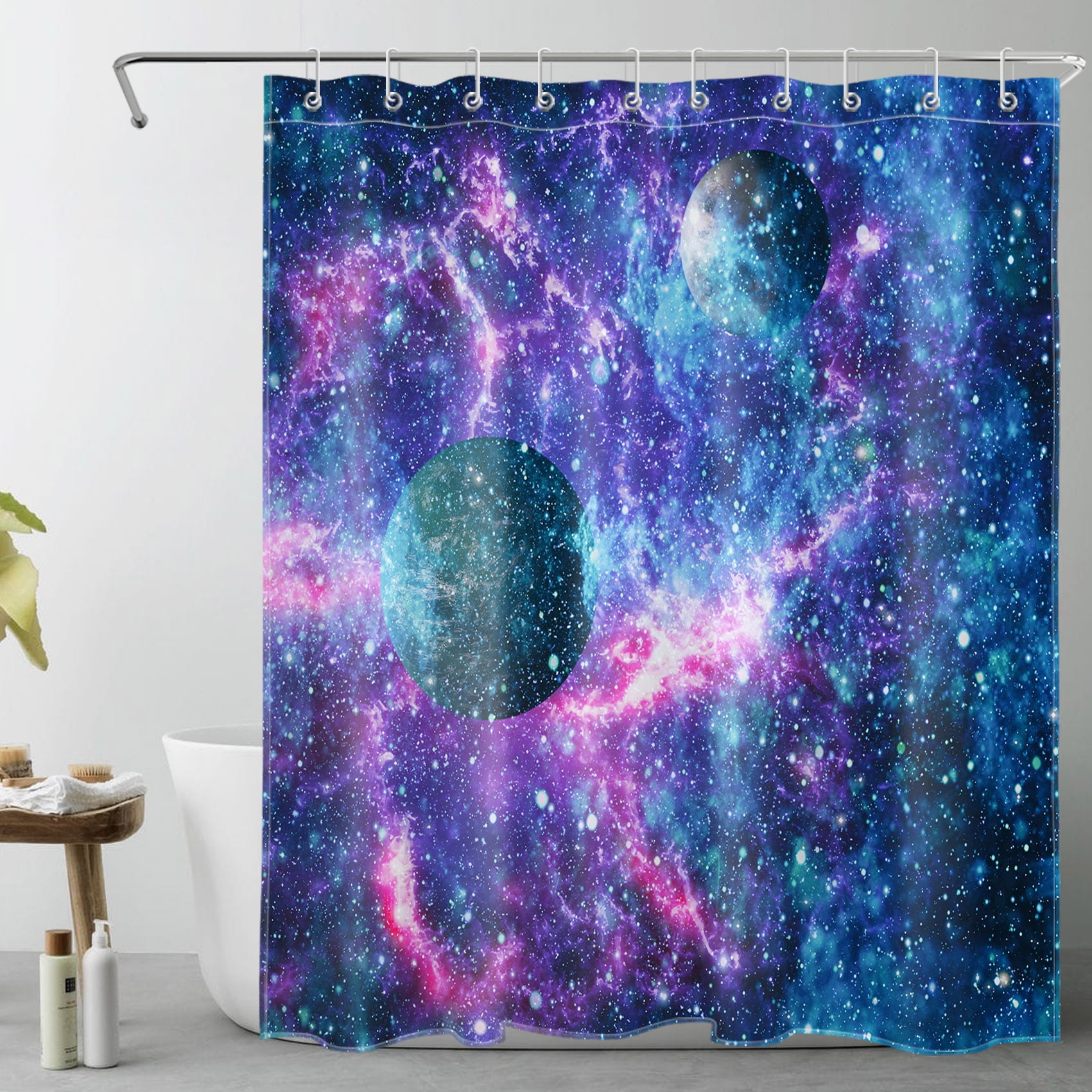 Outer Space Shower Curtain Decor,Psychedelic Purple and Blue Galaxy ...