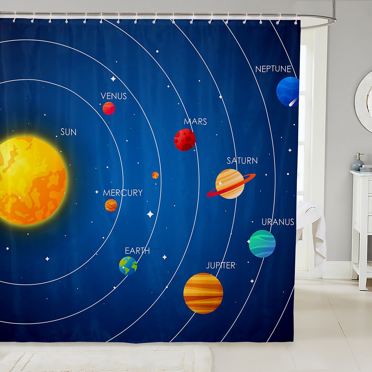 Outer Space Shower Curtain Solar System Bath Curtain Teens Universe ...