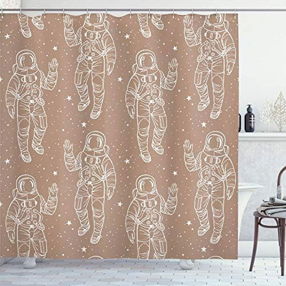 Outer Space Shower Curtain, Sketchy Astronaut In Sky Stars Cosmic ...