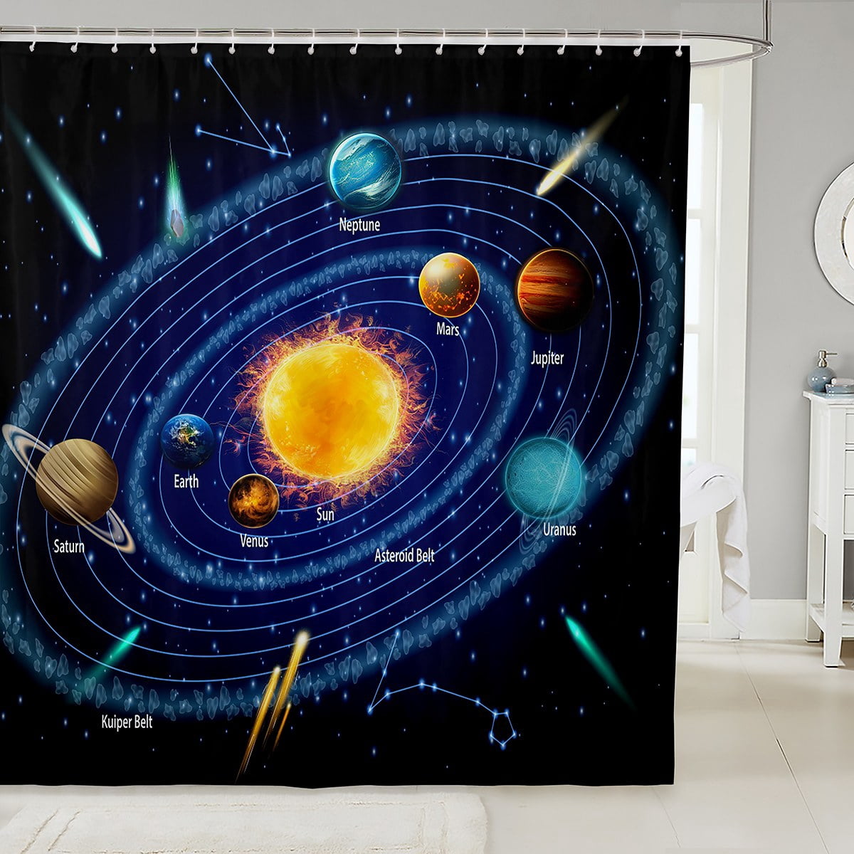 Outer Space Shower Curtain Solar System Bath Curtain for Girls Boys ...