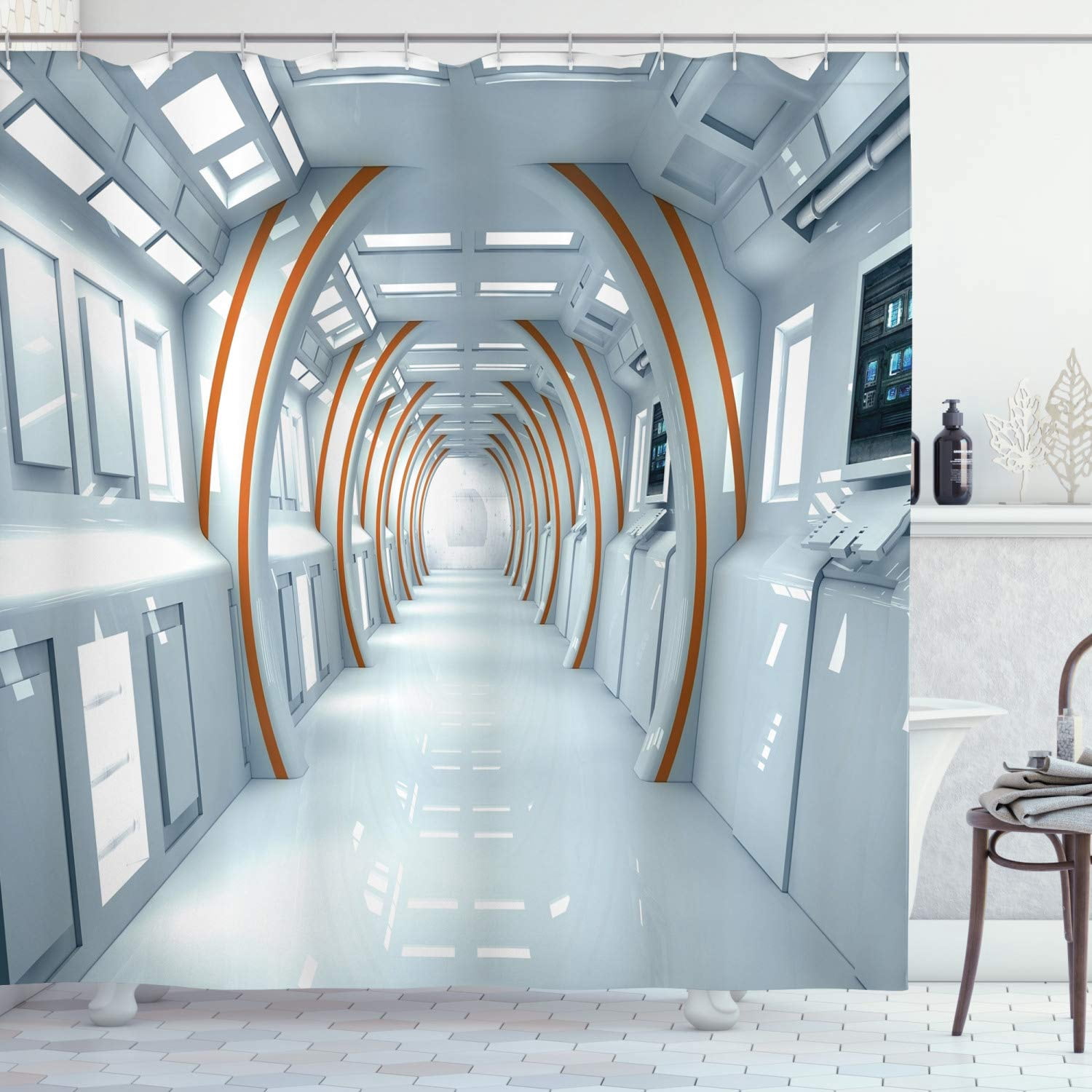 Outer Space Shower Curtain Spaceship Space Station Control Room Science ...