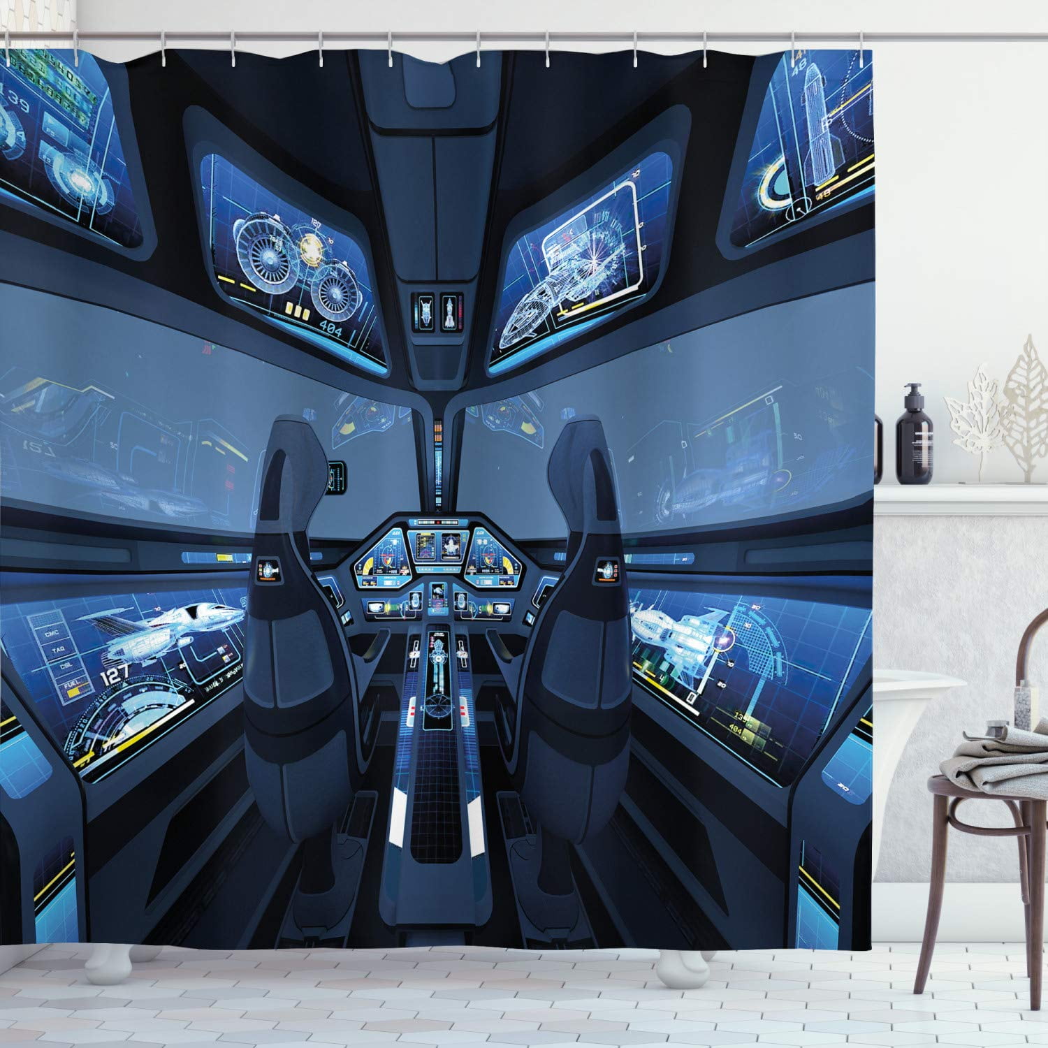 Outer Space Shower Curtain Spaceship Space Station Control Room Science ...
