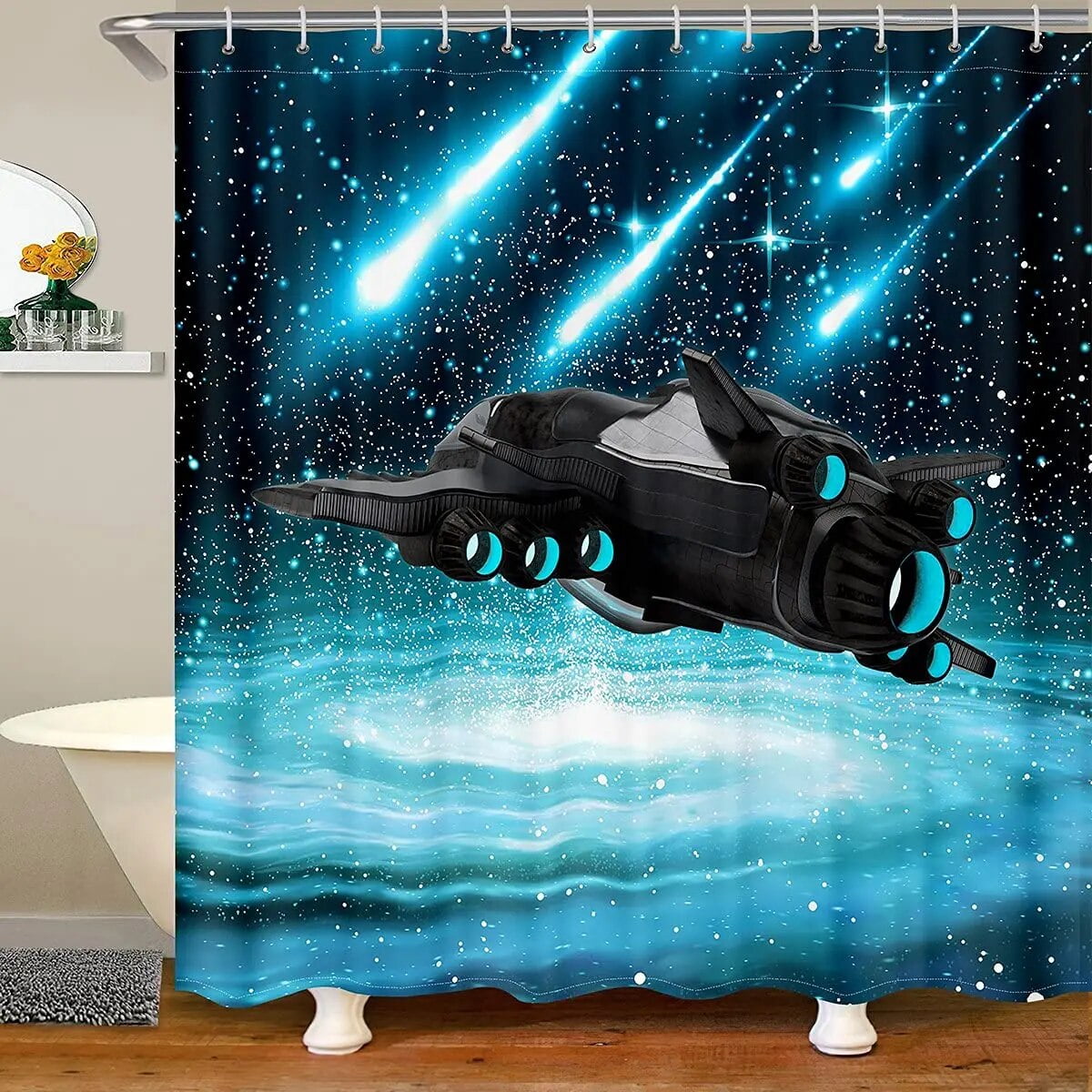 Outer Space Shower Curtain Spaceship Space Station Control Room Science ...