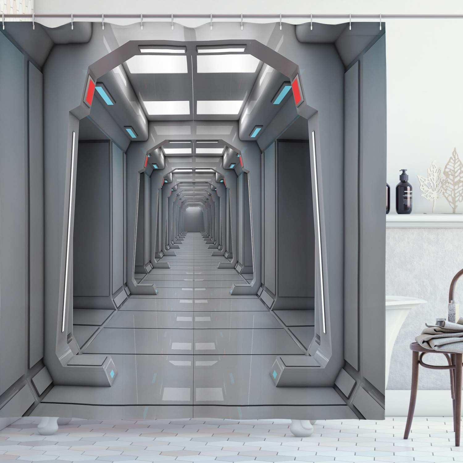 Outer Space Shower Curtain Spaceship Space Station Control Room Science ...