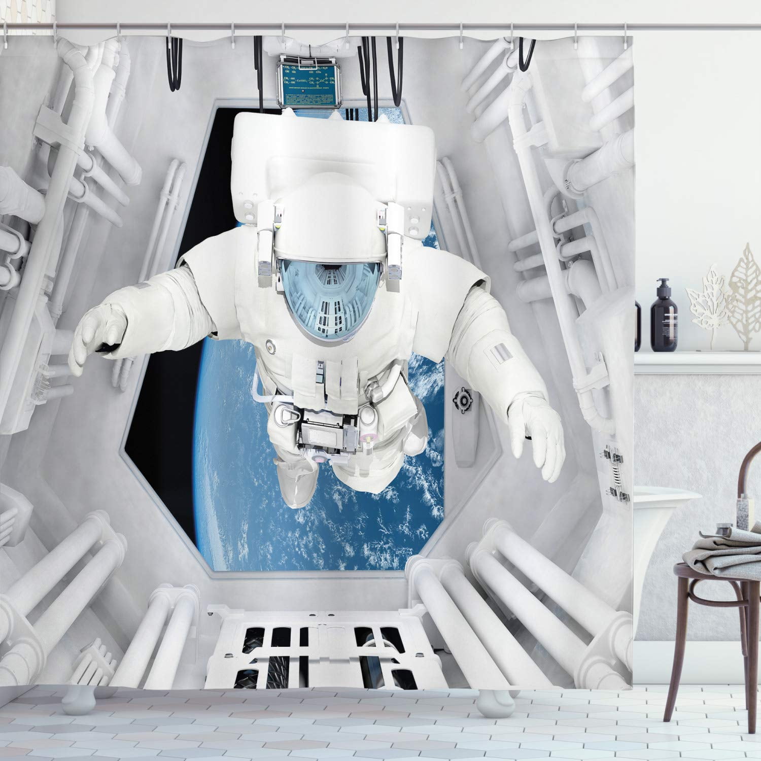 Outer Space Shower Curtain Spaceship Space Station Control Room Science ...