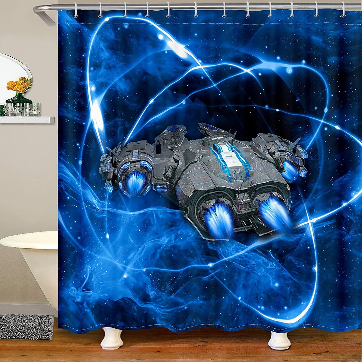 Outer Space Shower Curtain Spaceship Space Station Control Room Science ...