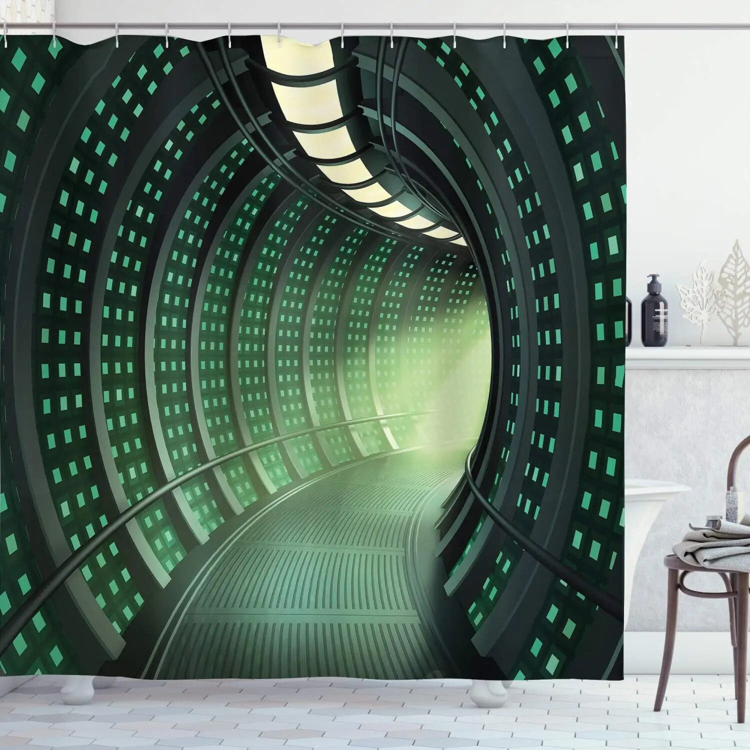 Outer Space Shower Curtain Spaceship Space Station Control Room Science ...