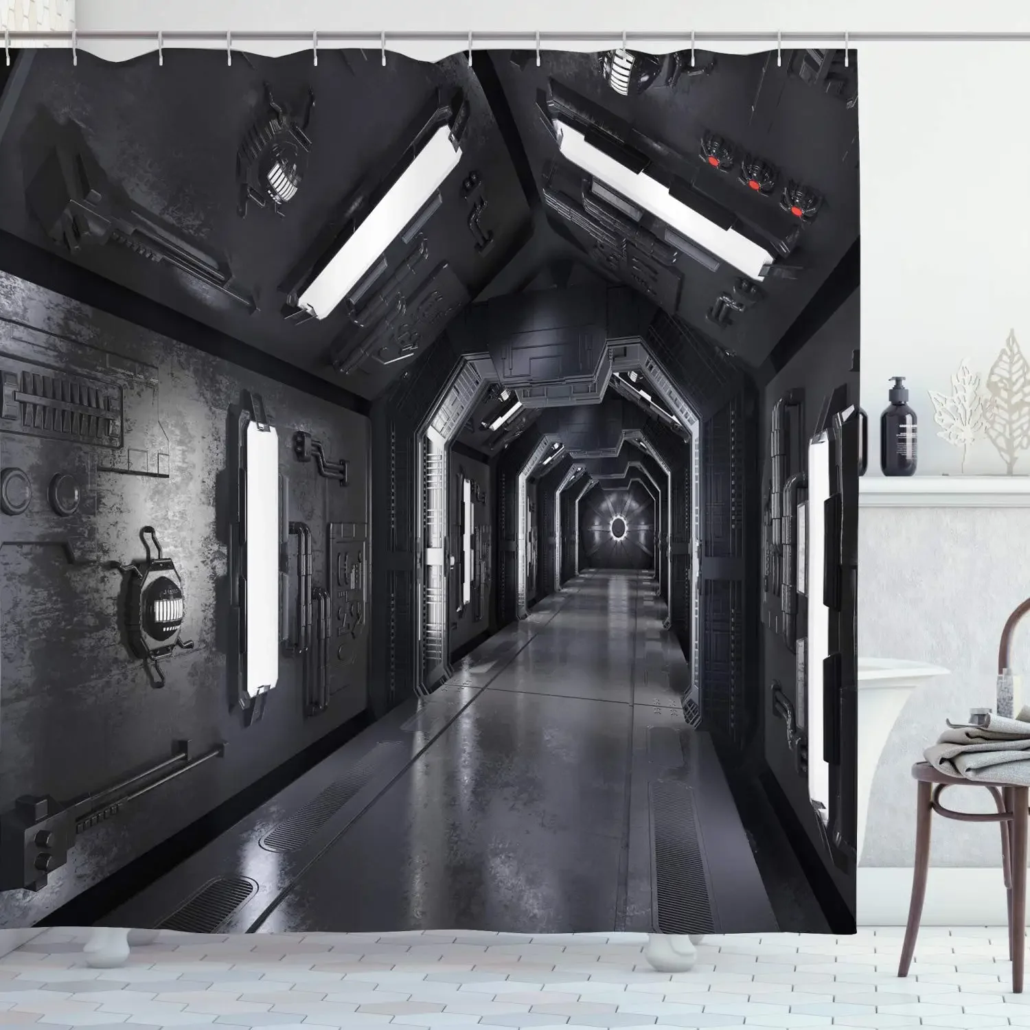 Outer Space Shower Curtain Spaceship Space Station Control Room Science ...