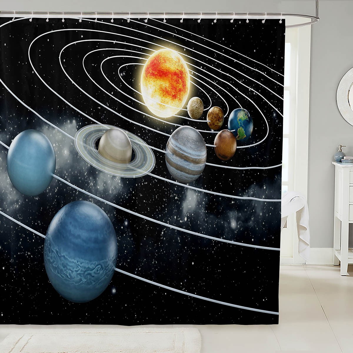 Outer Space Shower Curtain Universe Themed Decor Bath Curtain for Boys ...