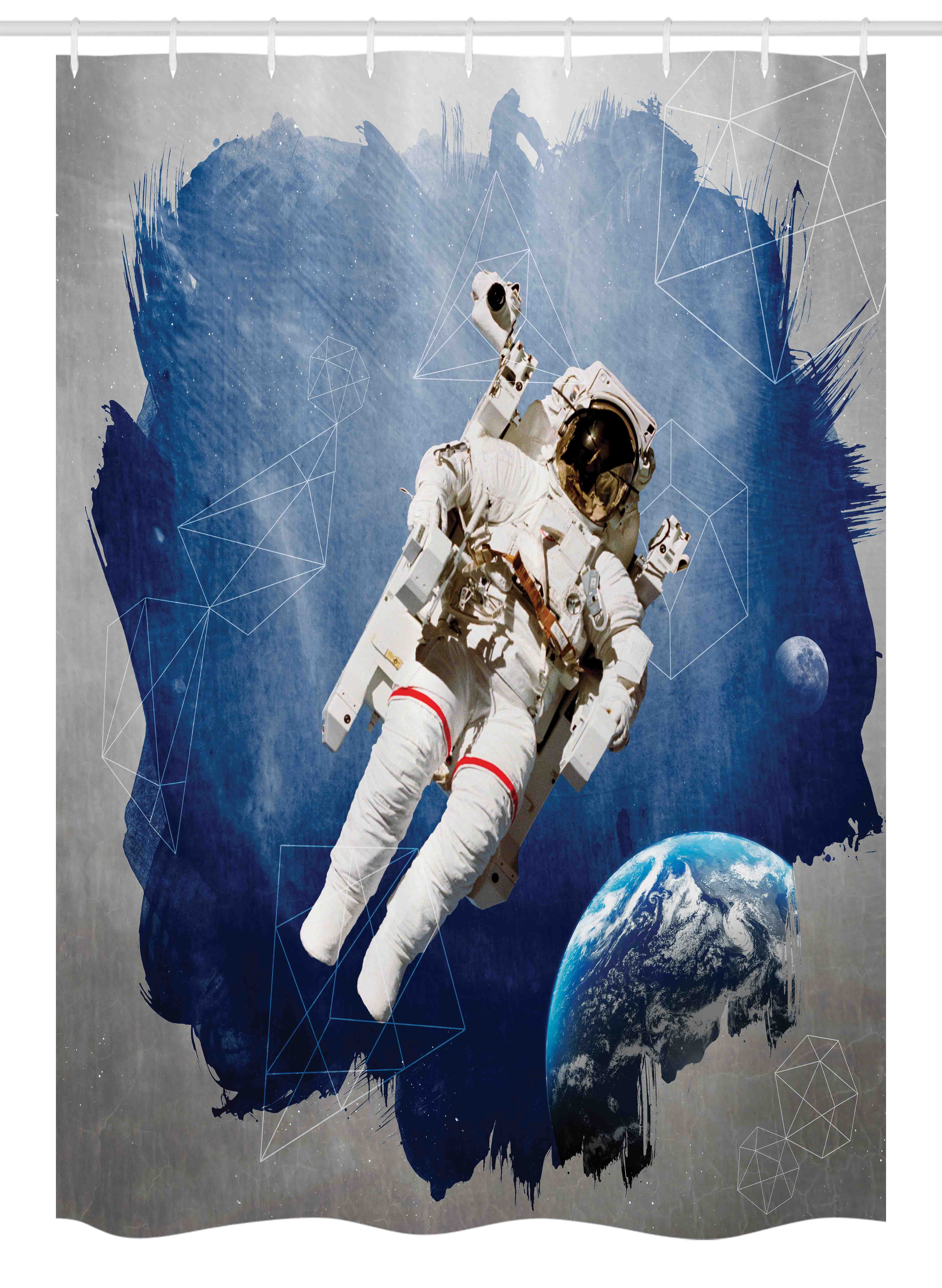 Outer Space Stall Shower Curtain, Astronaut on the Grunge Half Done ...