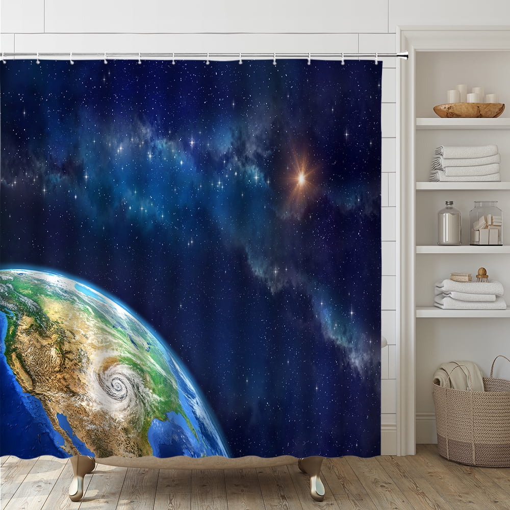Outer Space Starry Sky Bathroom Set Shower Curtain Planet Earth in ...