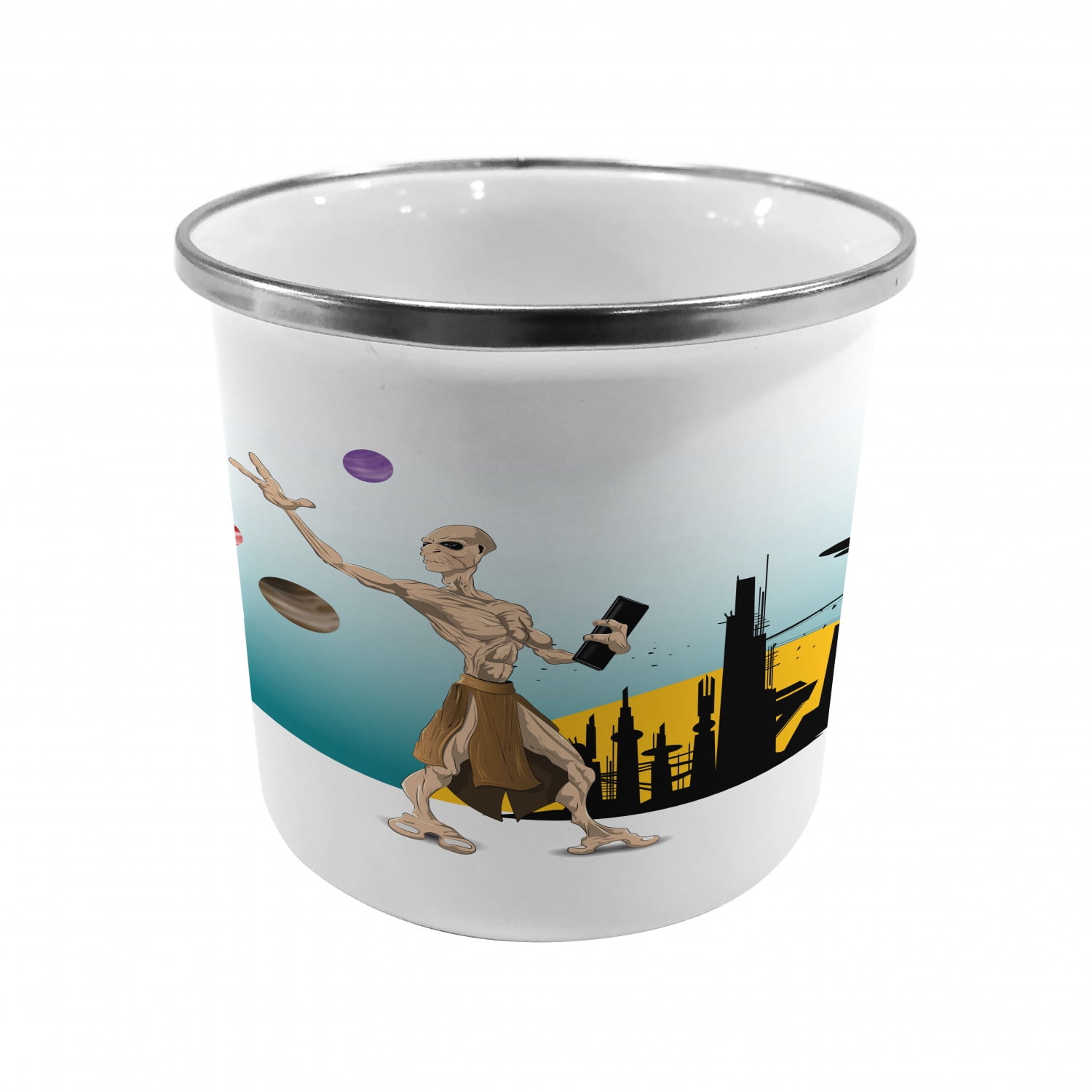 Outer Space Steel Camping Mug, Odd Alien Celestial Body with Small ...