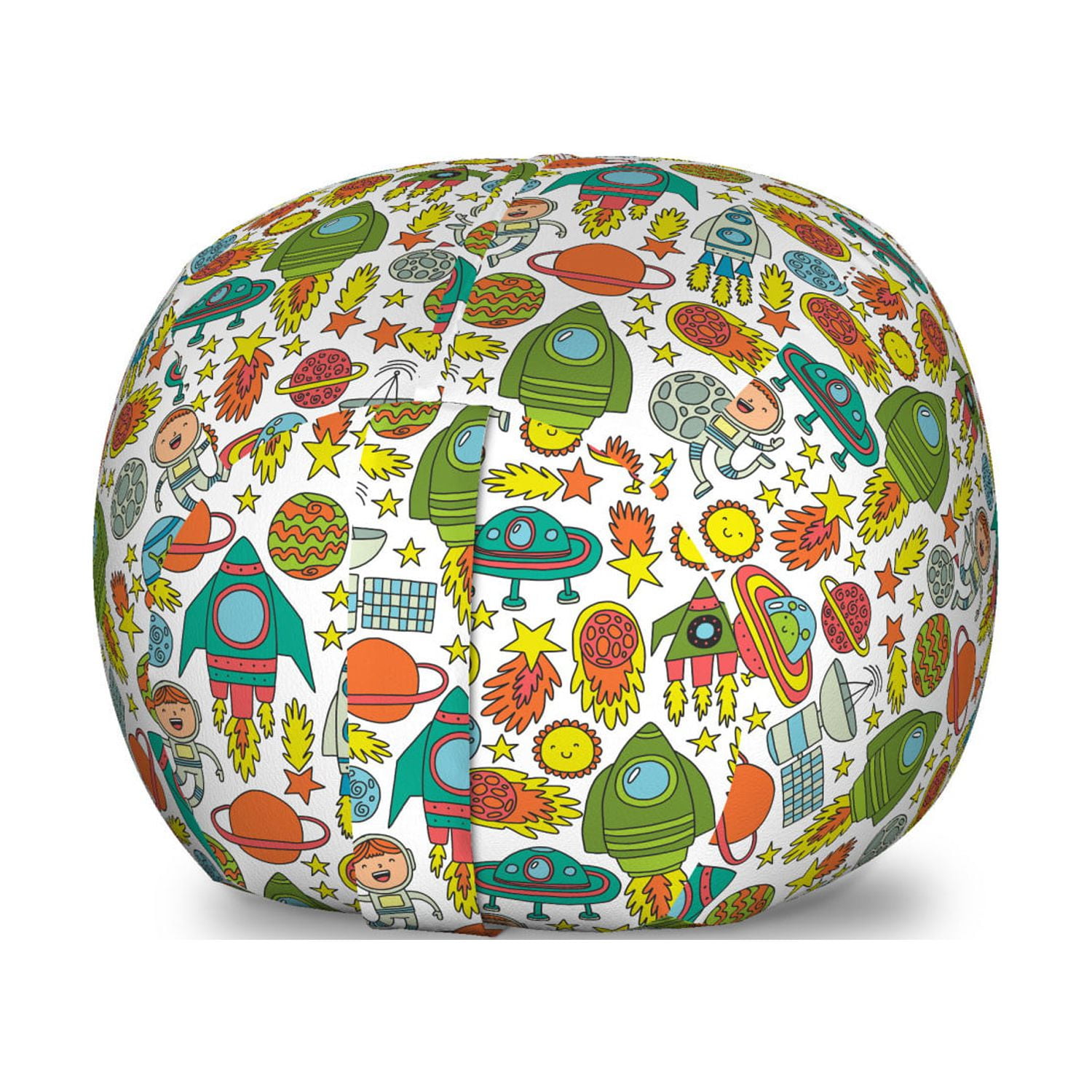 Outer Space Storage Toy Bag Chair, Cartoon Style Pattern of Rockets ...