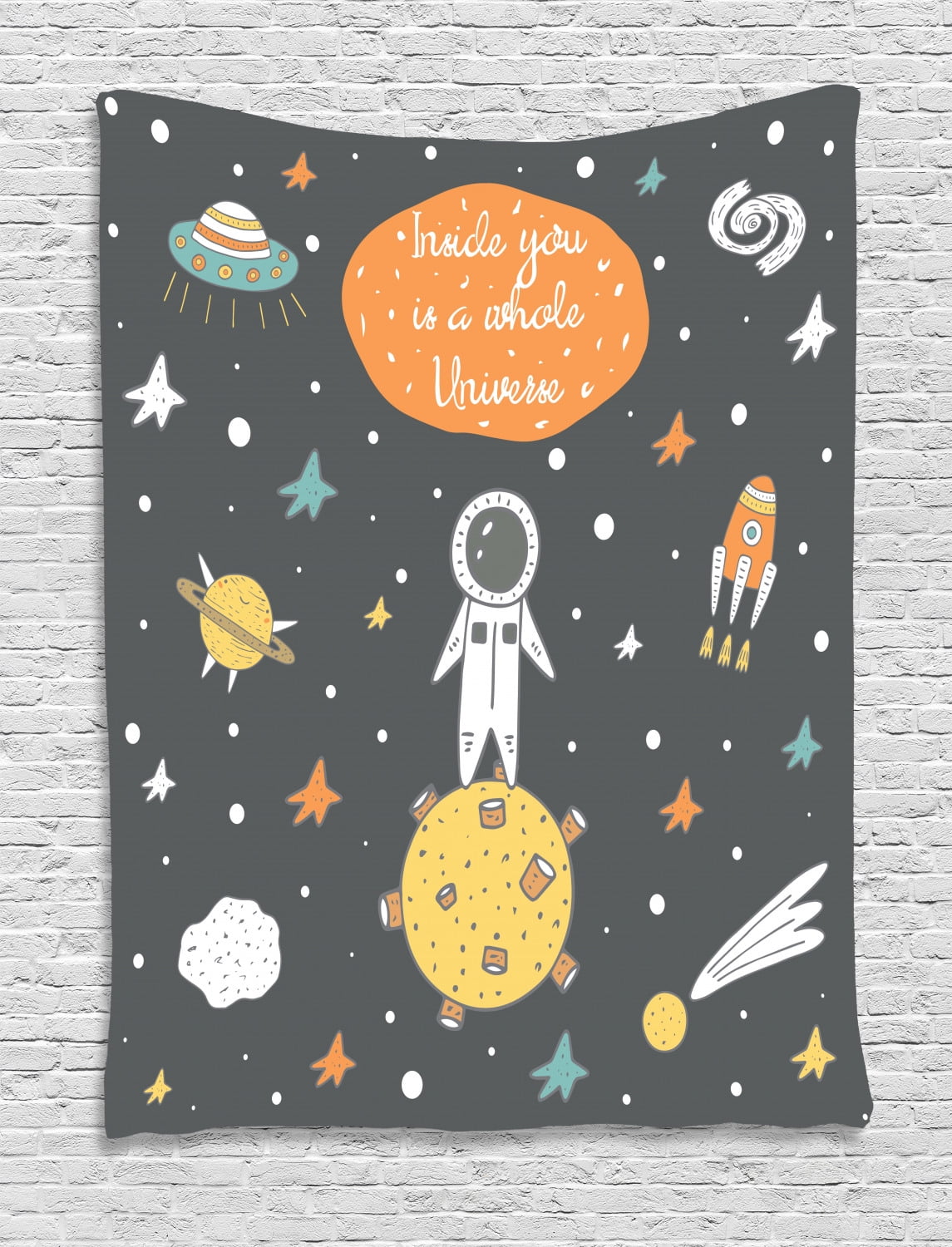 Outer Space Tapestry, Doodle Style Astronaut Alien Planets and ...