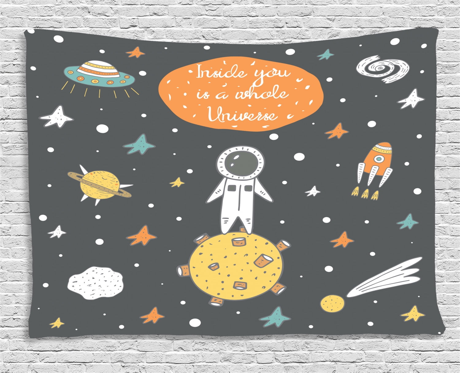 Outer Space Tapestry, Doodle Style Astronaut Alien Planets and ...