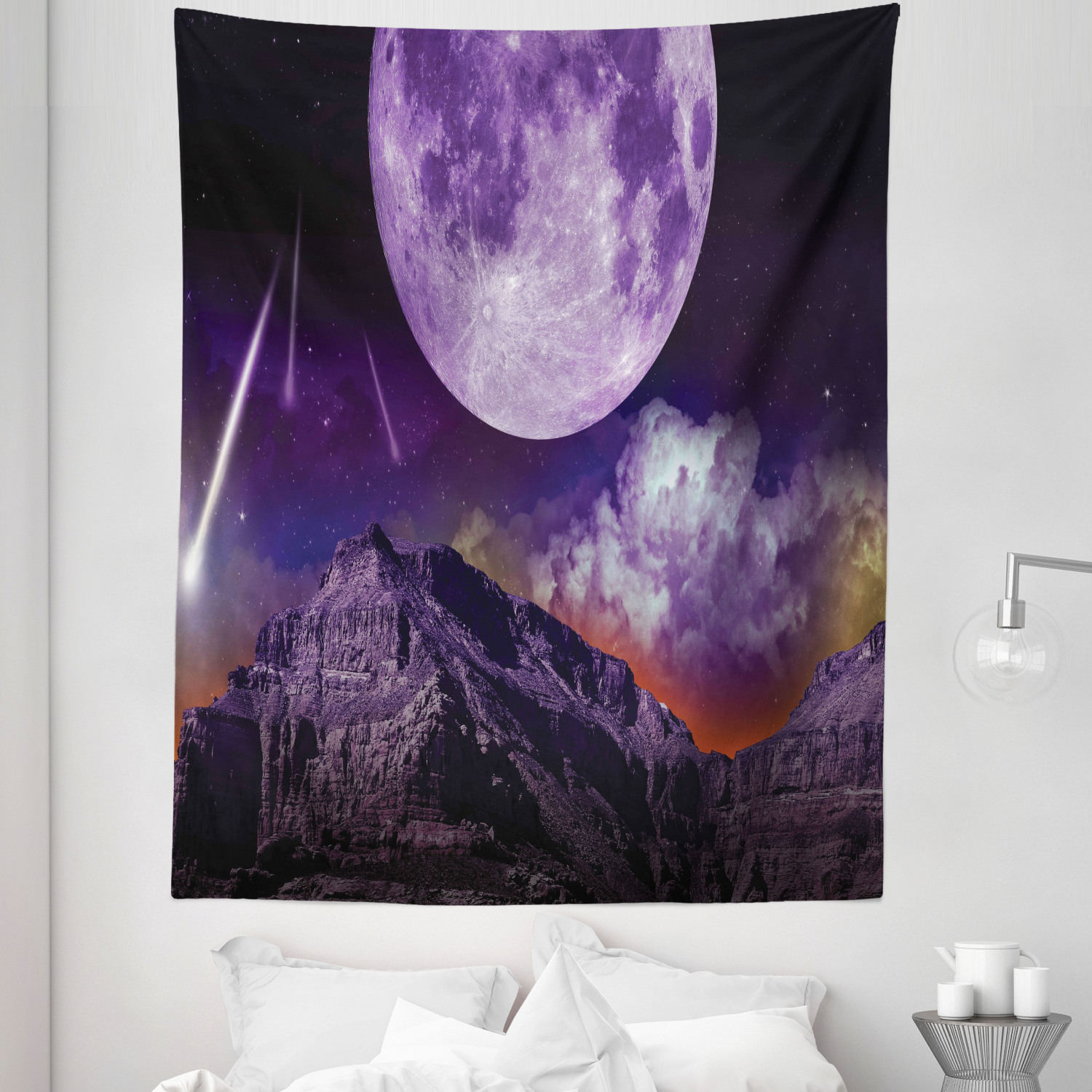 Outer Space Tapestry, Fantasy Dark Night in Earth Cosmos Galaxy Planet ...