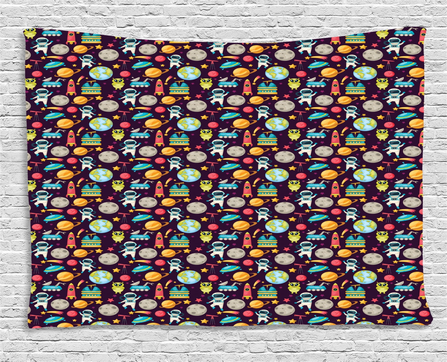 Outer Space Tapestry, Galaxy Party Pattern Ufo Aliens Telescope Cosmos ...