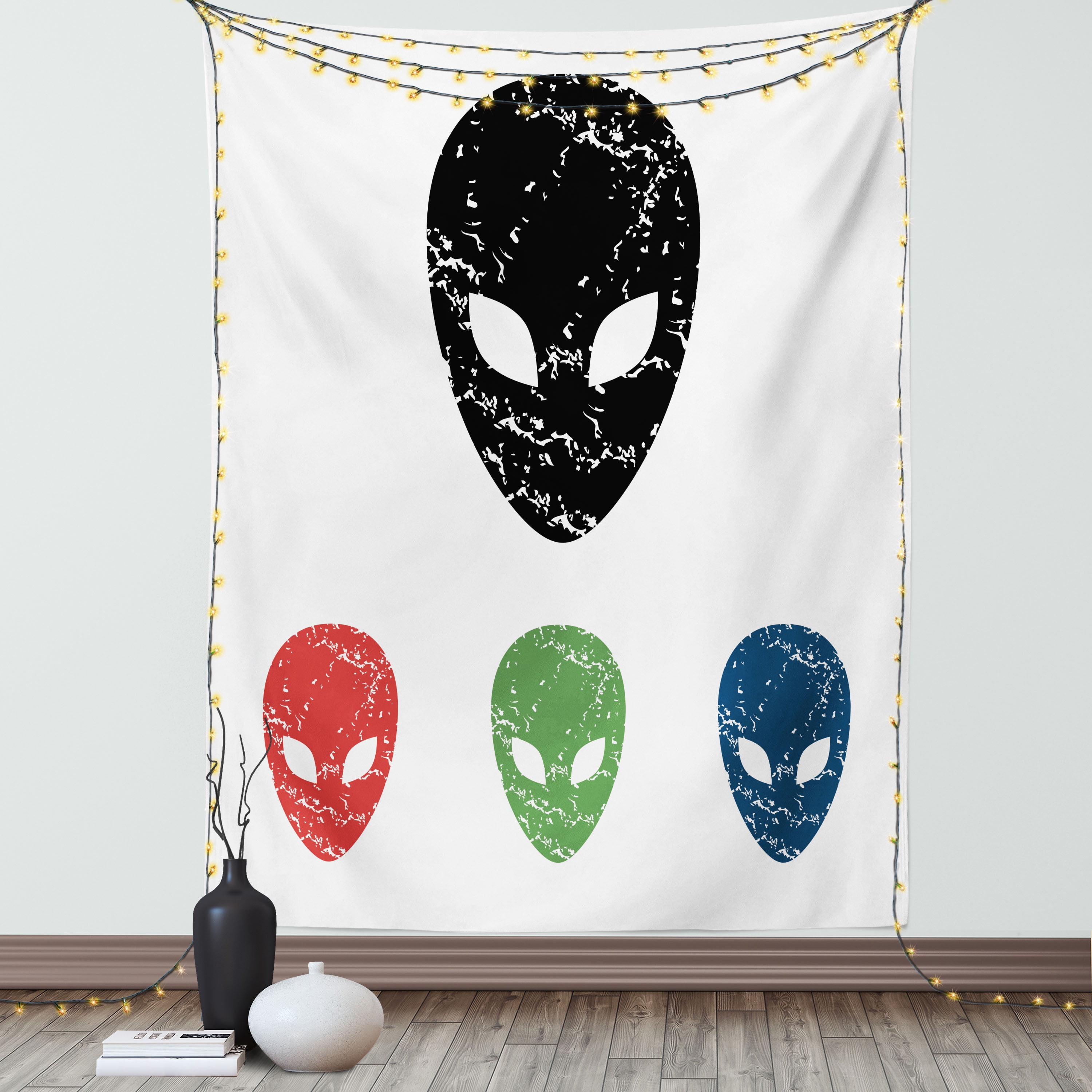 Outer Space Tapestry, Grunge Illustration of a Surreal Alien Head with ...