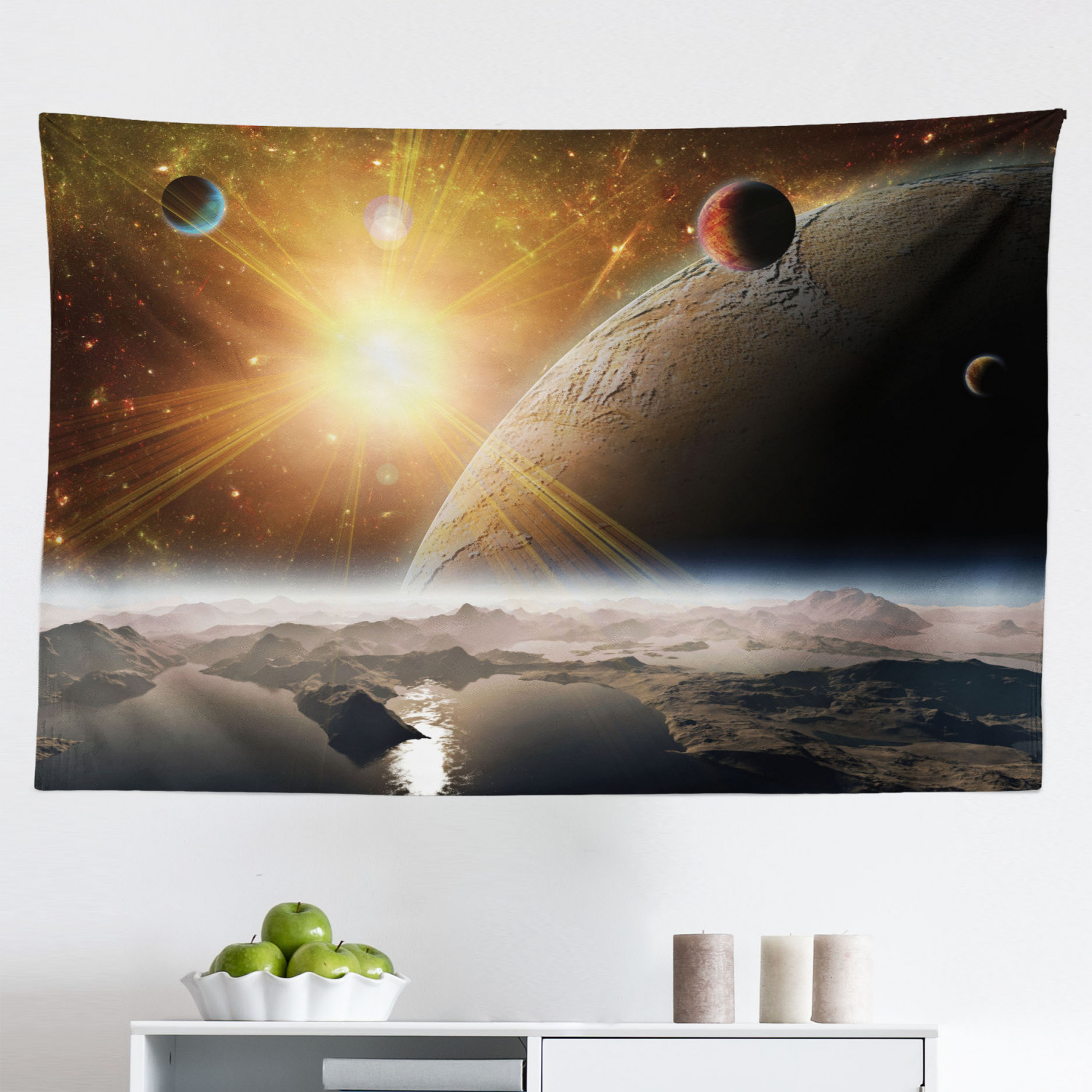 Outer Space Tapestry, Moons Universe View from The Earth's Surface ...