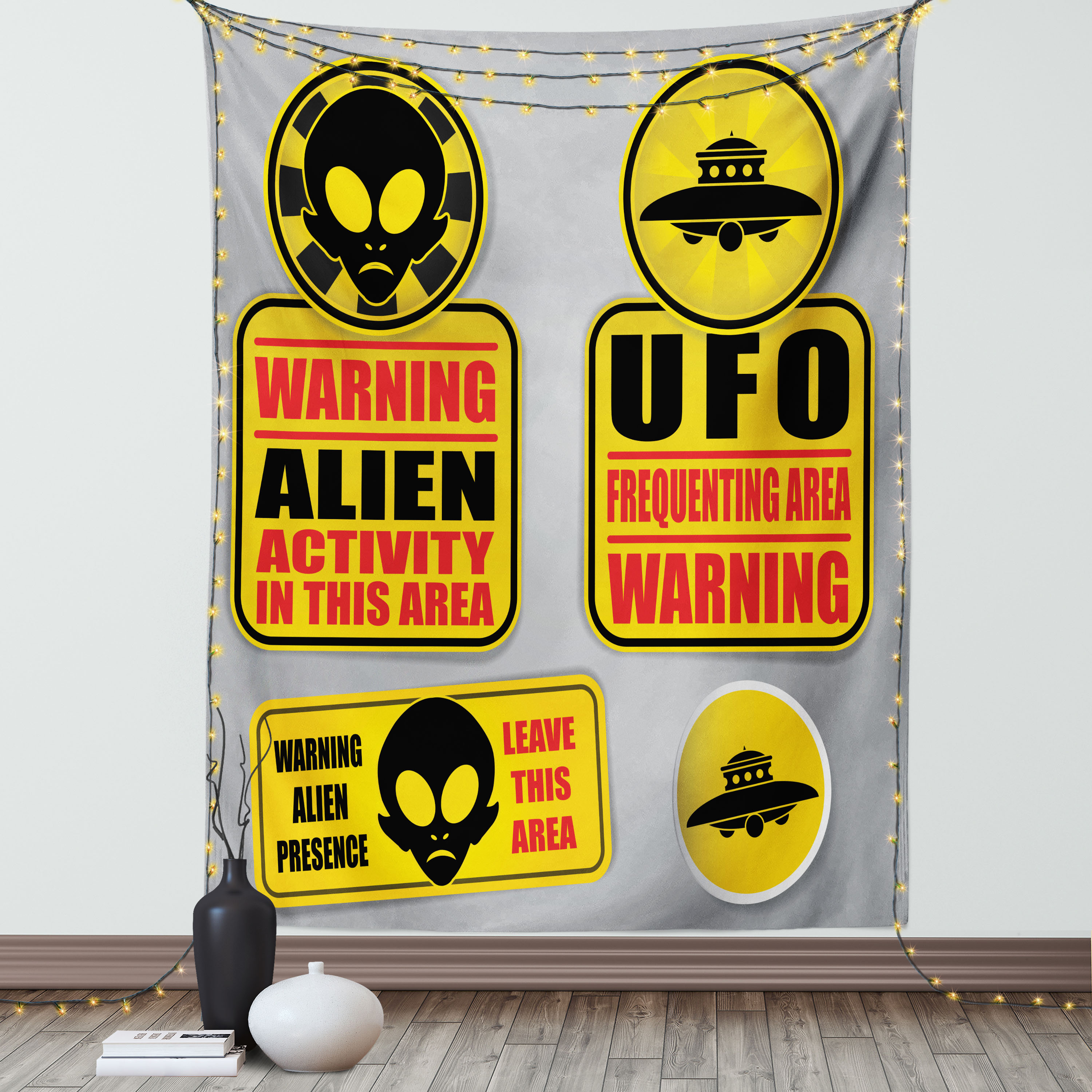 Outer Space Tapestry, Warning Alien Ufo Sign Face of Martian Creature ...