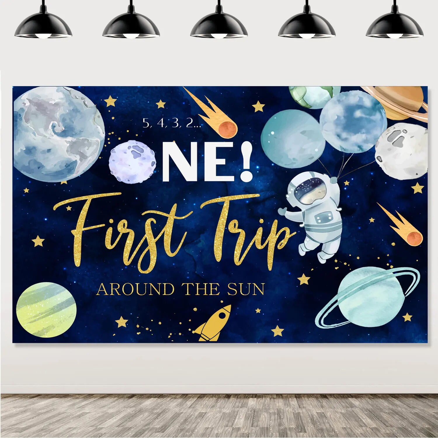 Outer Space Theme Backdrop for Boy, First Trip Around the Sun, Starry ...