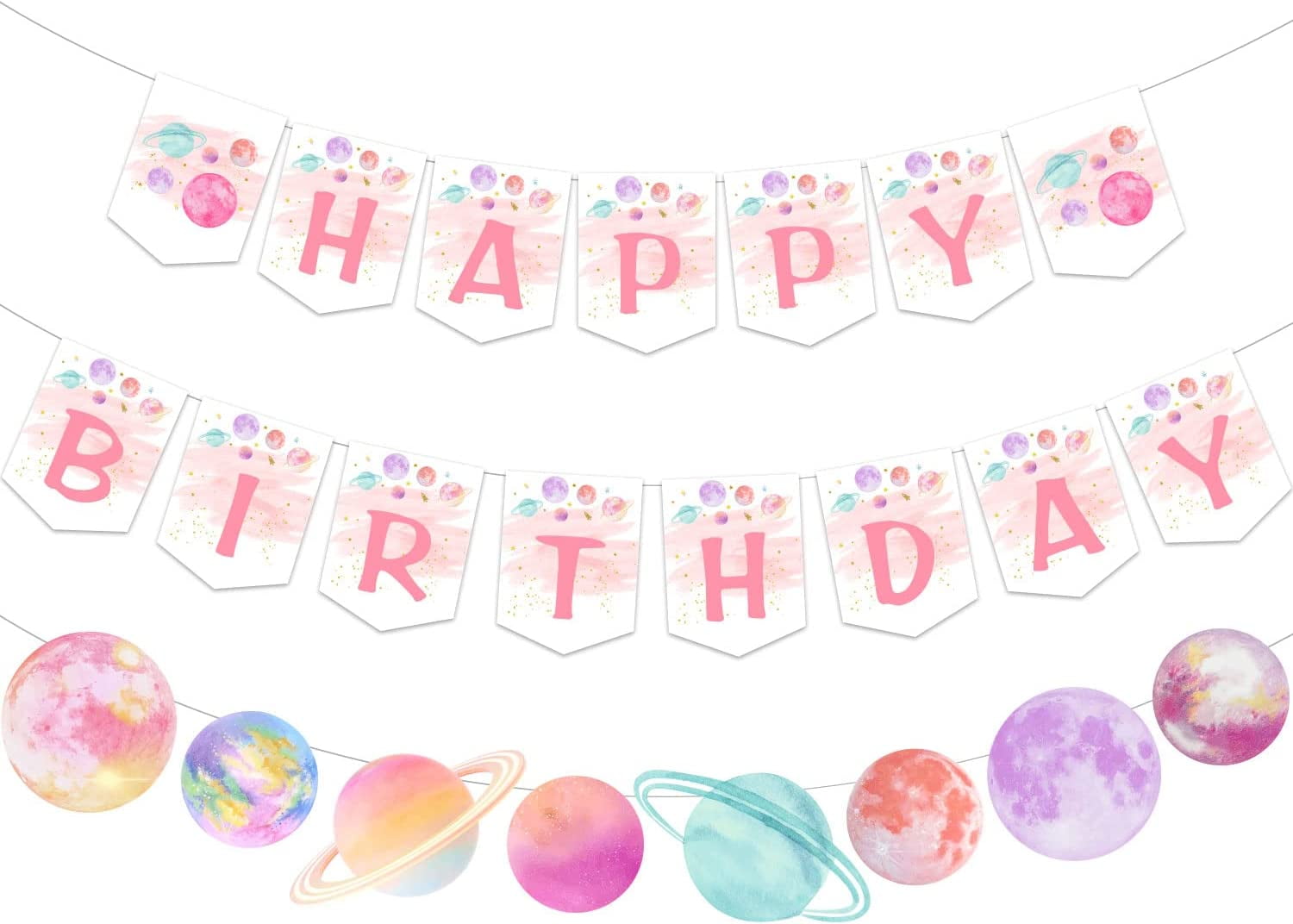 Outer Space Theme Birthday Banner Garland for Girl, First Trip Around ...