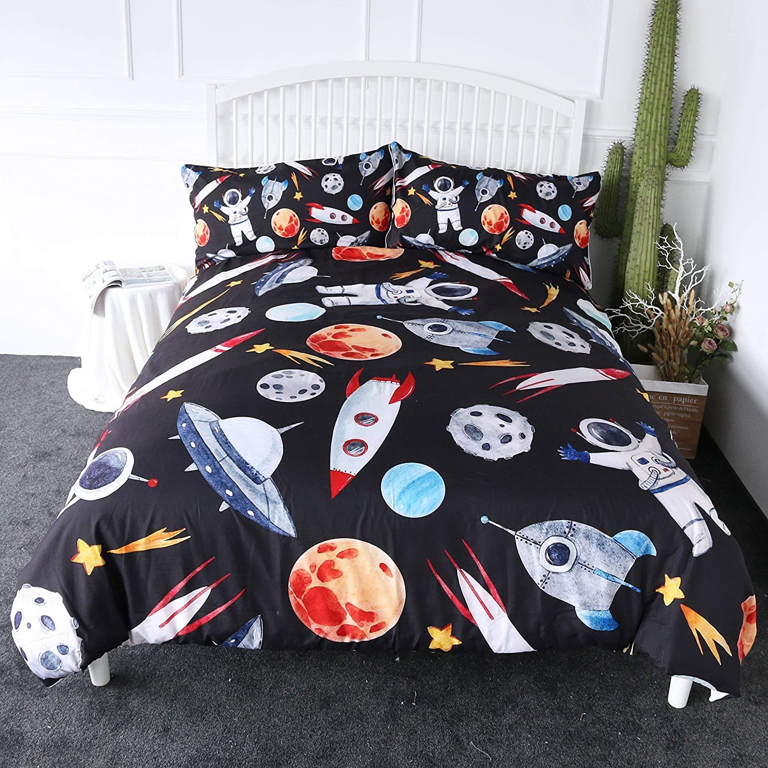 Outer Space Themed Bedding Astronaut Twin Comforter Cover for Kids Boys ...